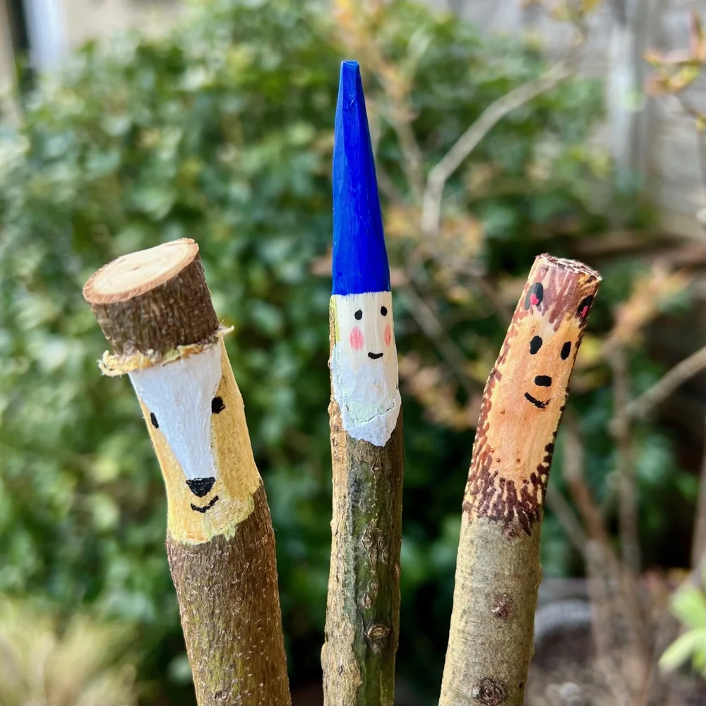 Whittled stick characters - Mud & Bloom