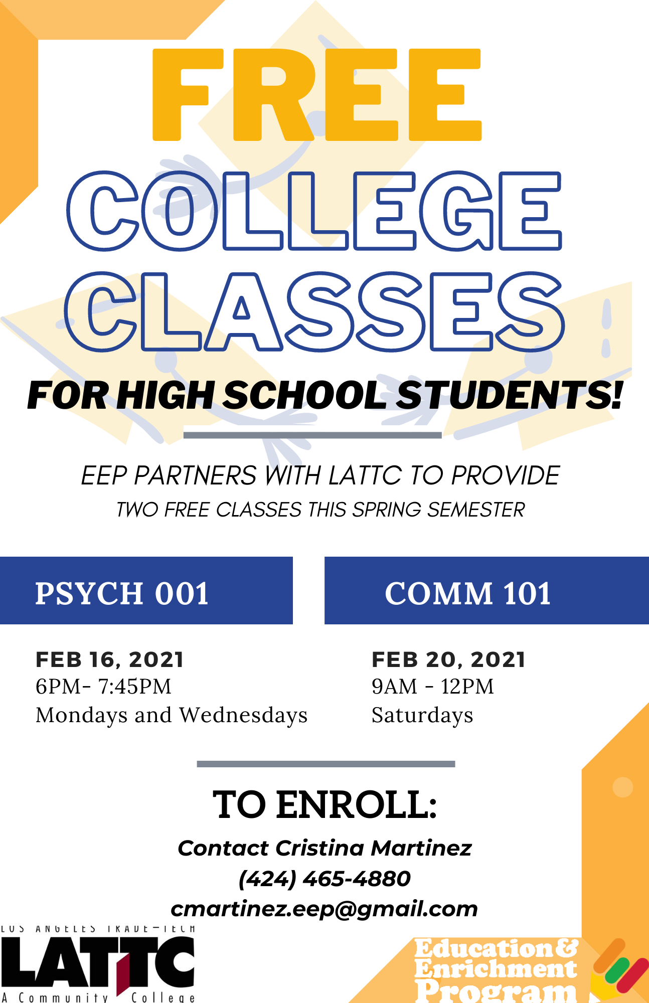 2 Free College Classes for College Credit – Spring 2021 — West Angeles EEP