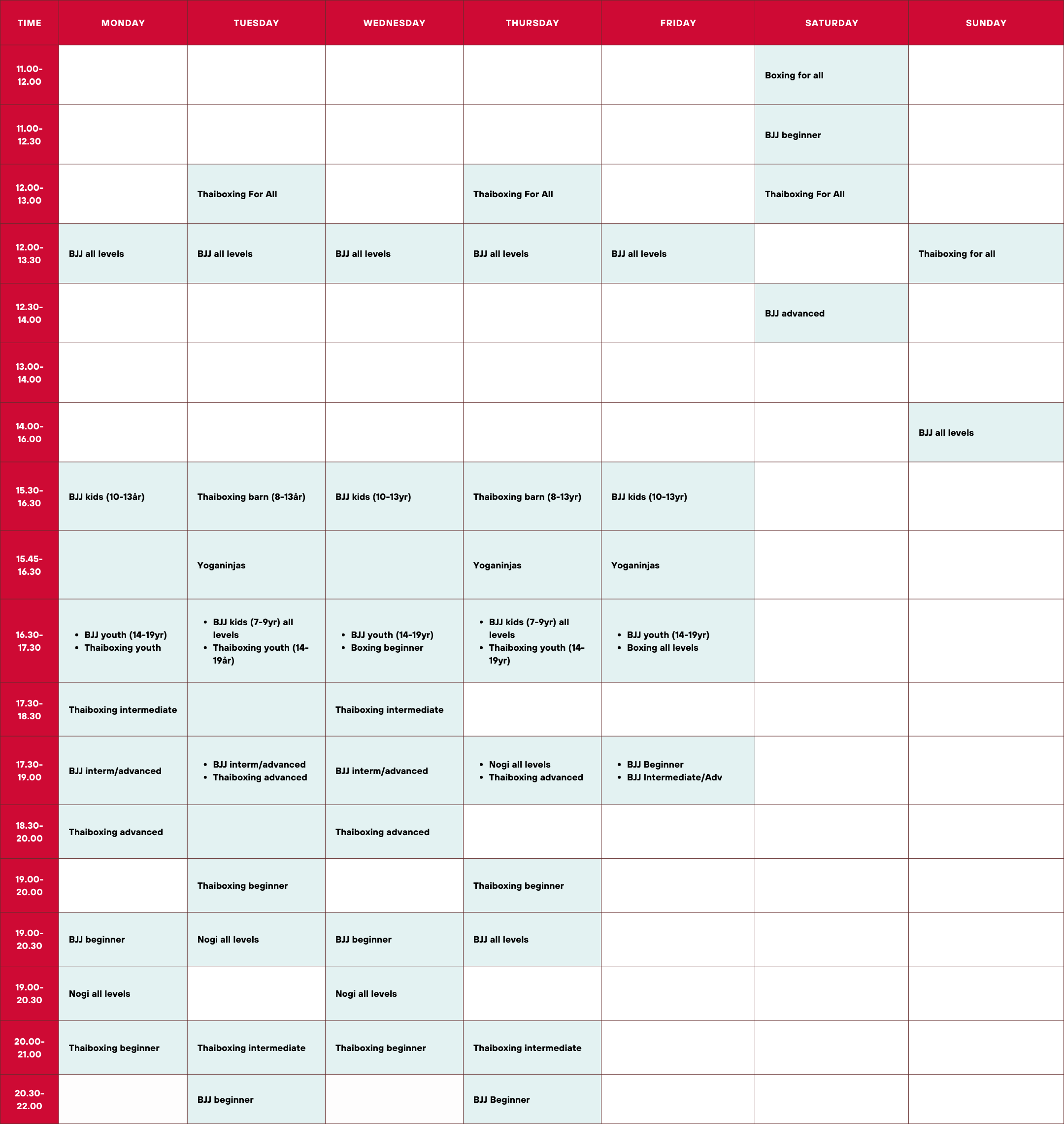 Timeplan Majorstua — Frontline Academy