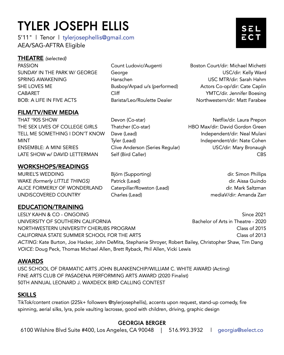 Headshot/Resumes — Tyler Joseph Ellis