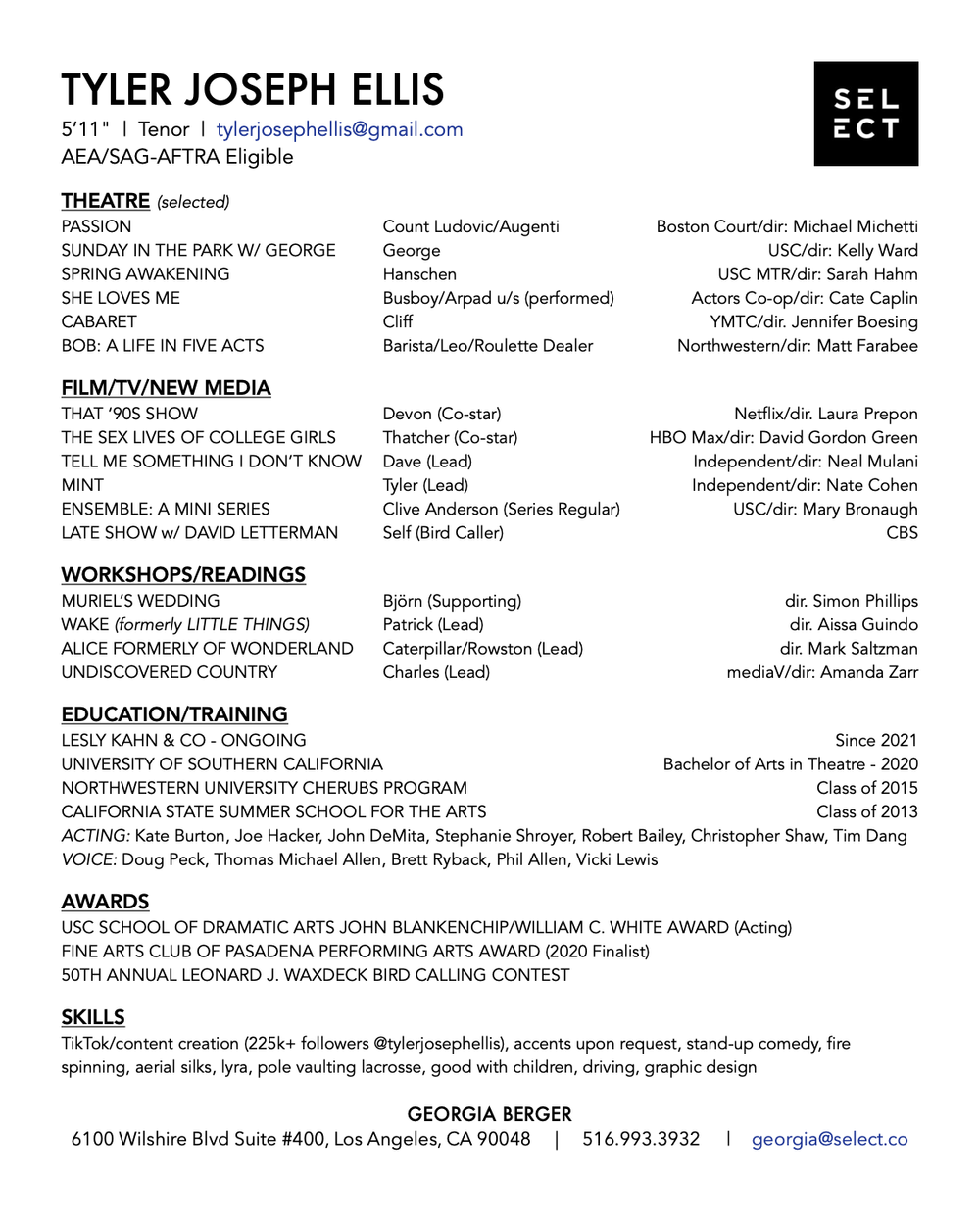 Headshot/Resumes — Tyler Joseph Ellis