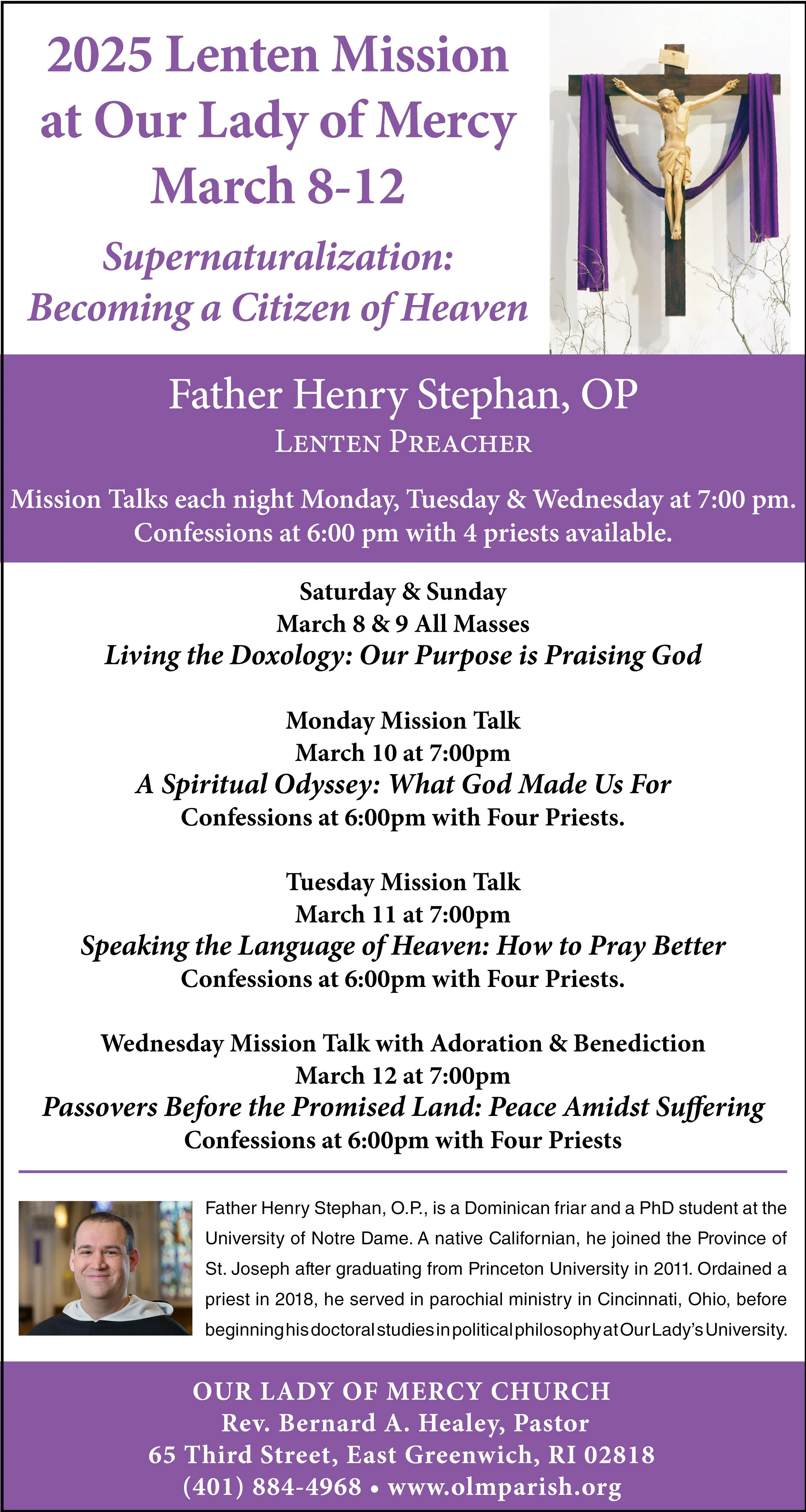 Lenten Mission Schedule, March 8-12 with Fr. Henry Stephan, OP — Our ...