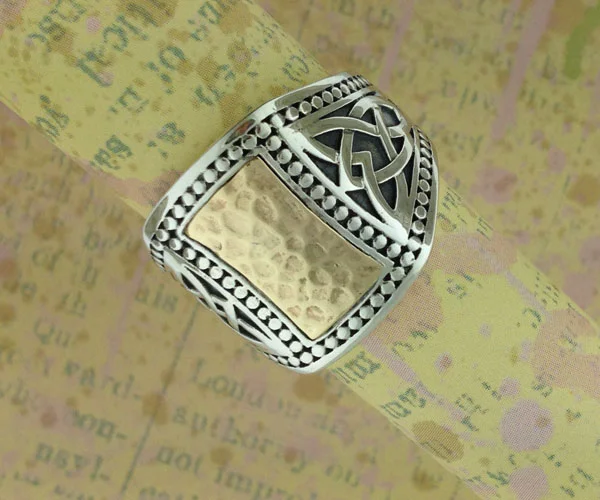 Large Celtic Knot Signet Ring with Hammered Center — Basil-Ltd: Irish ...