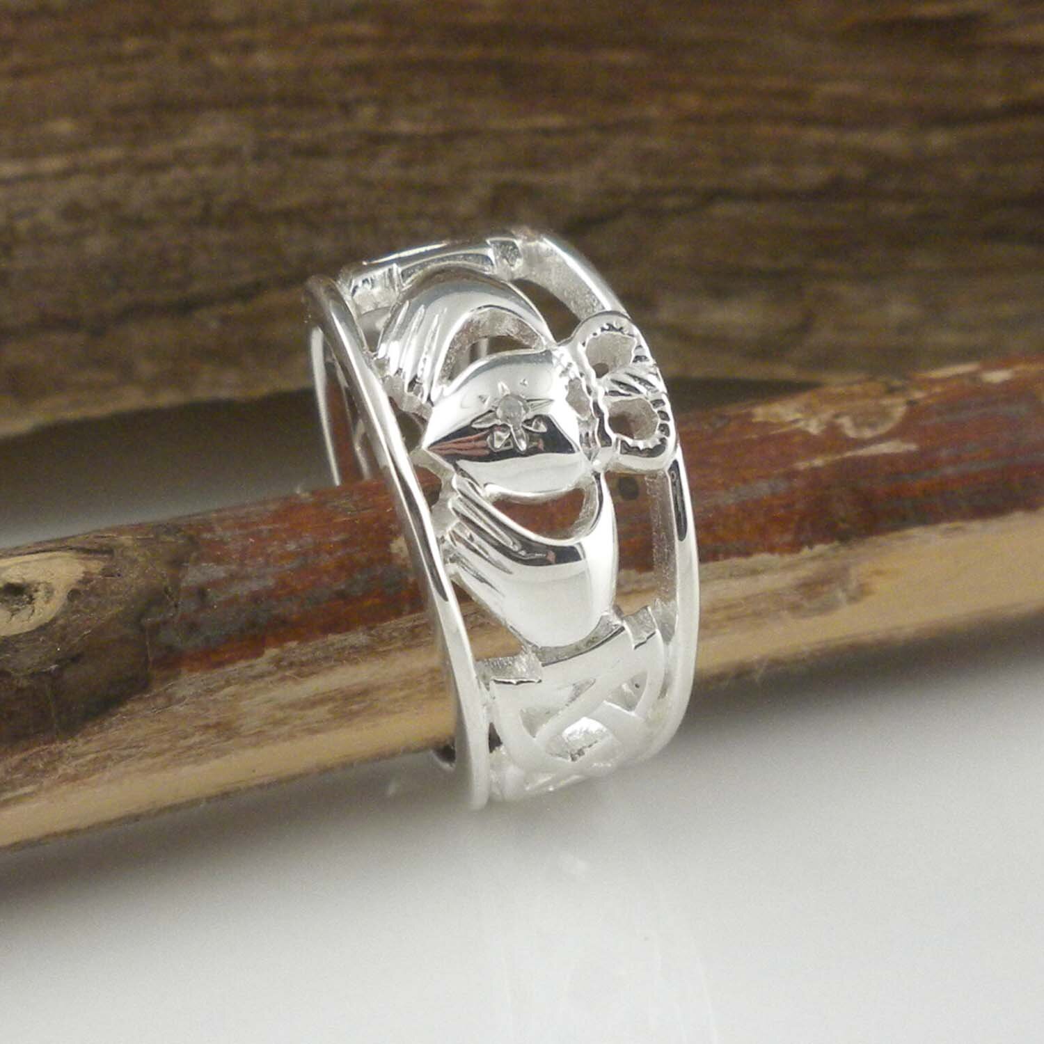 Diamond Claddagh Ring Silver