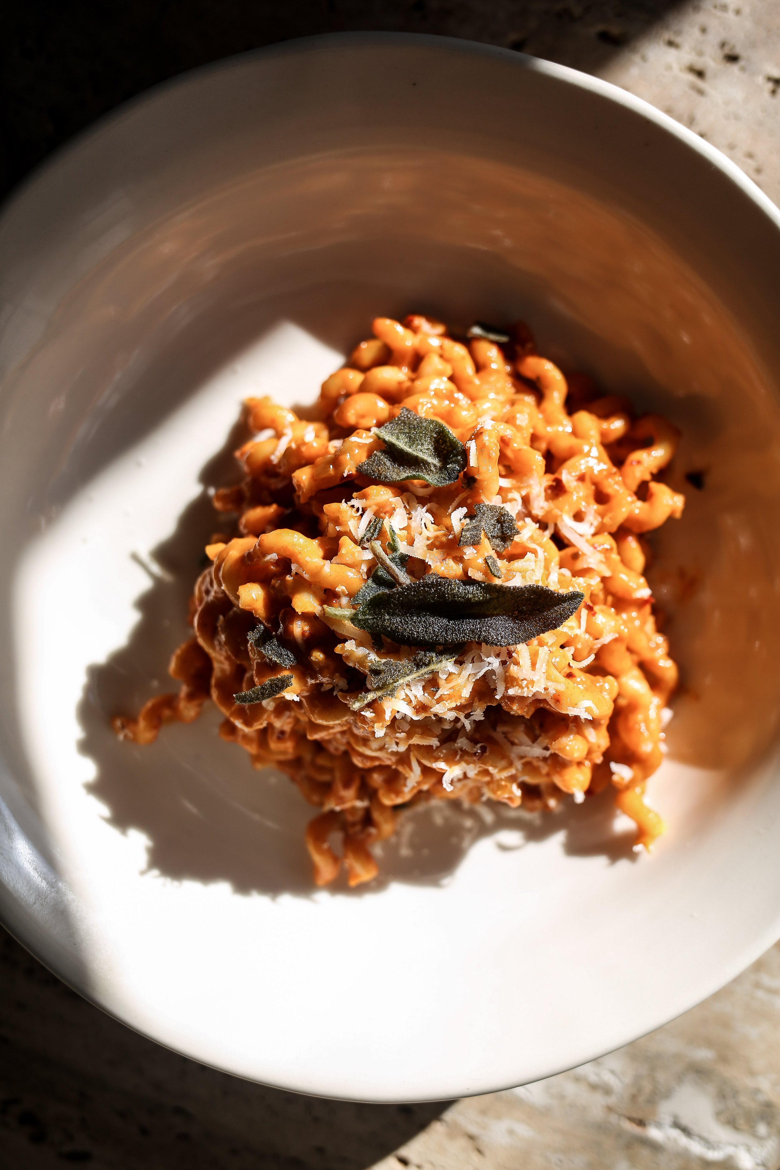 Creamy Pumpkin Pasta with 'Nduja + Crispy Sage