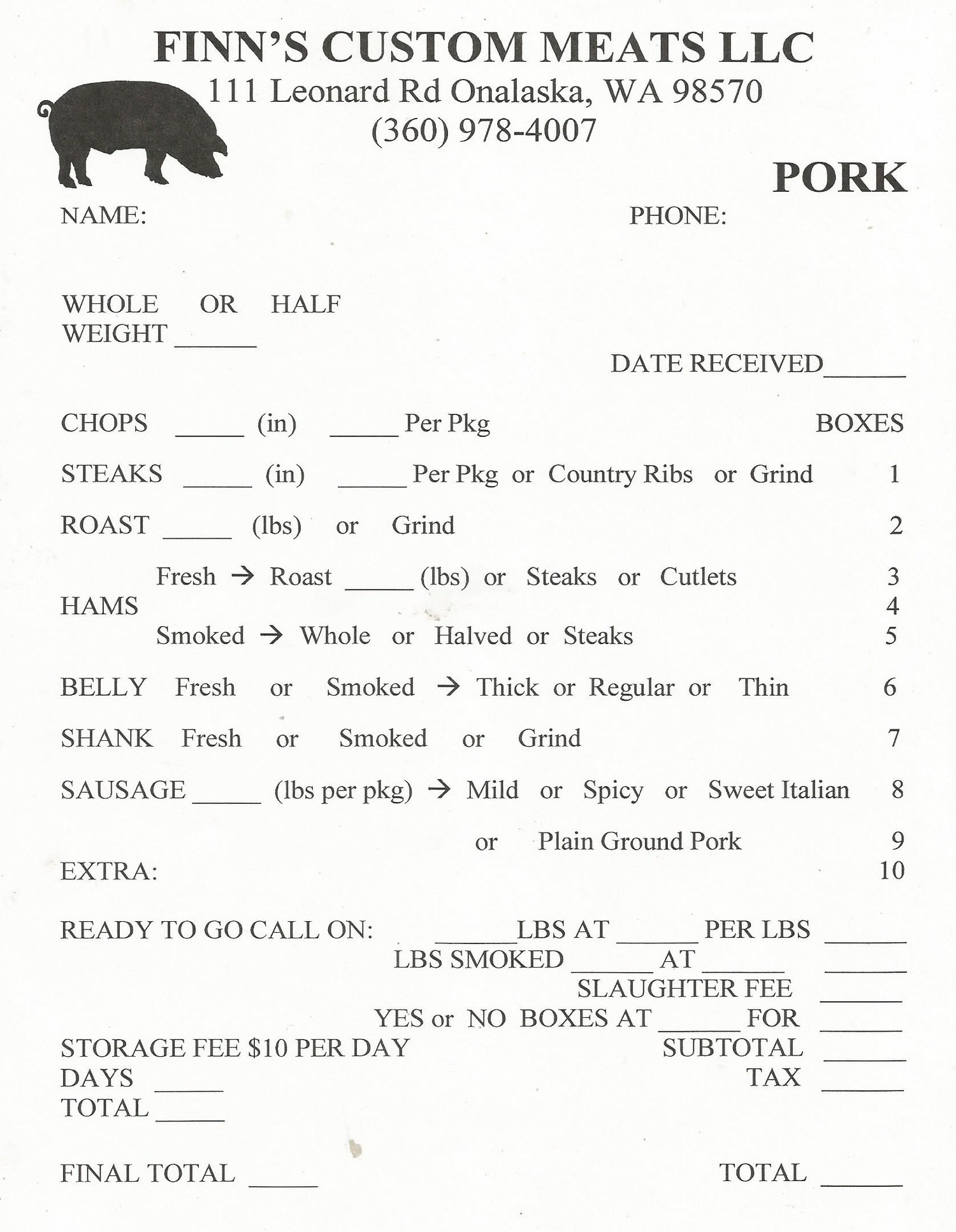 Finn's Custom Meats — Hogs