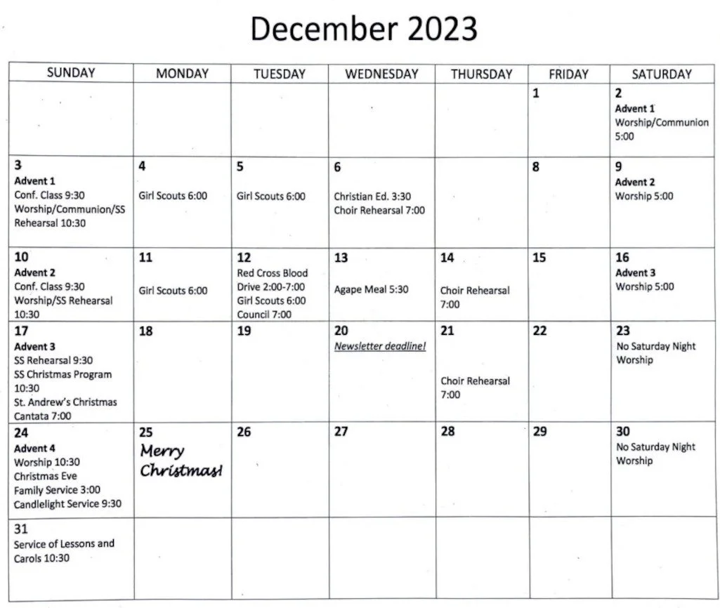 Calendar — Trinity Lutheran Church