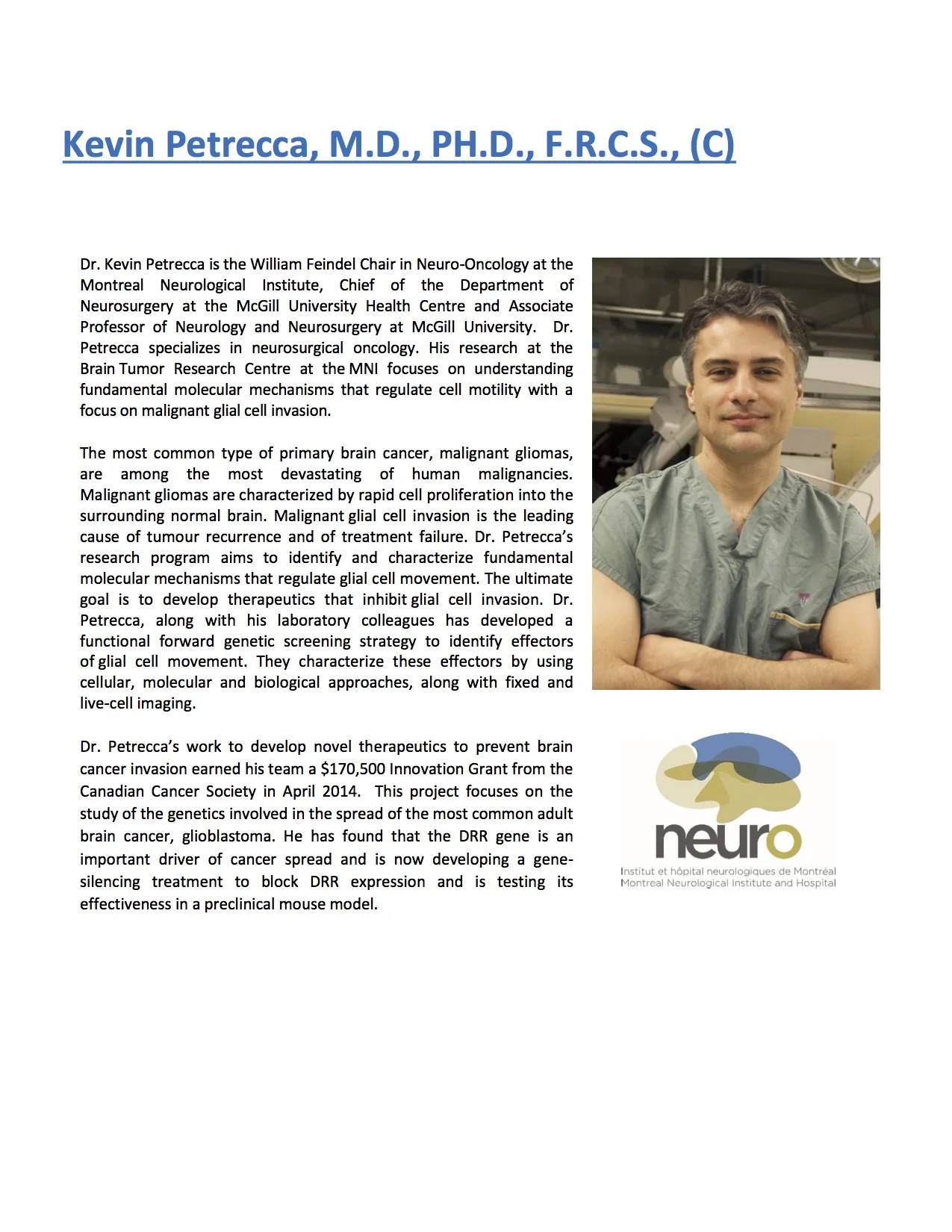 DR. KEVIN PETRECCA BIOGRAPHY — A BRILLIANT NIGHT