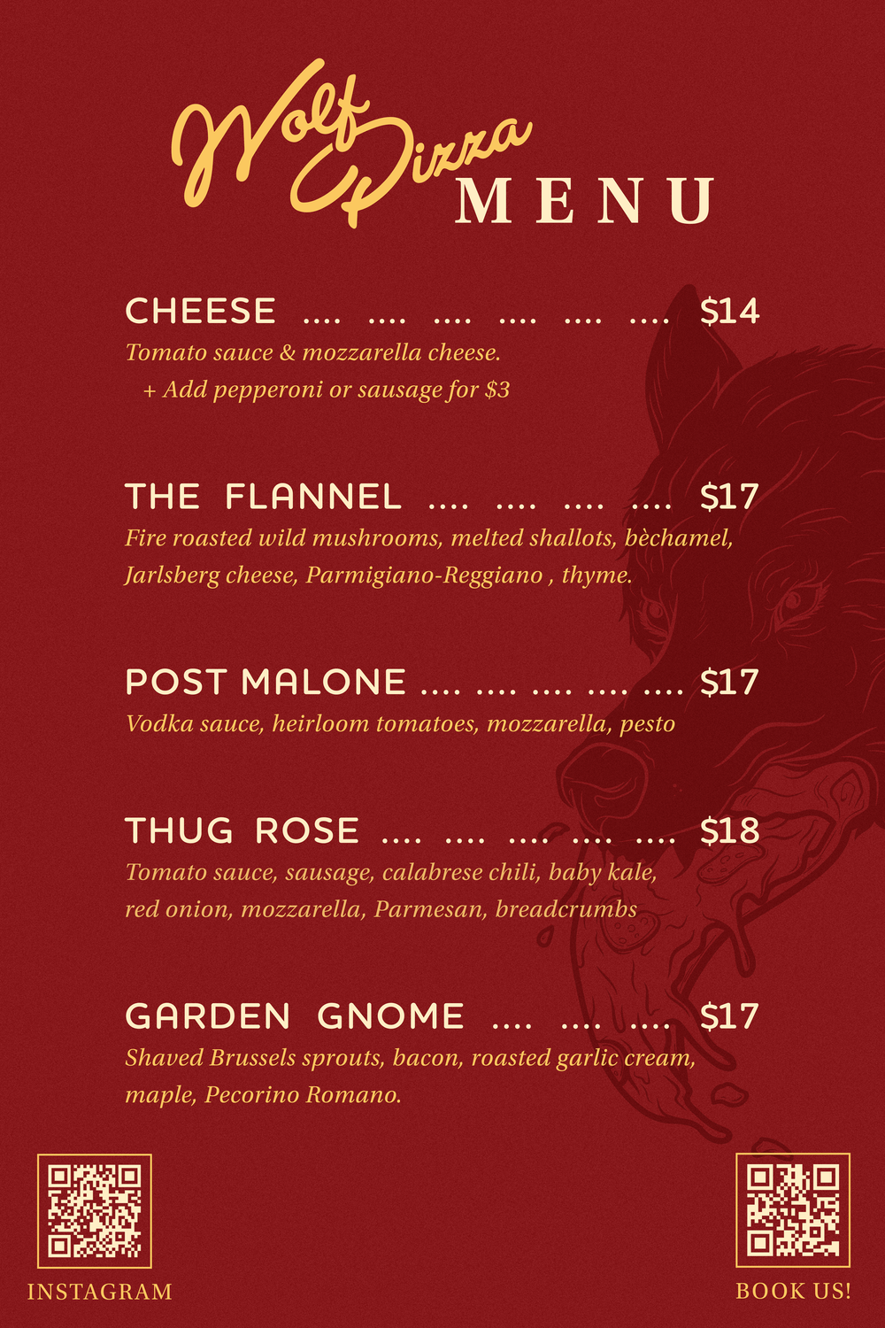 Pizza Menu — Wolf Pizza