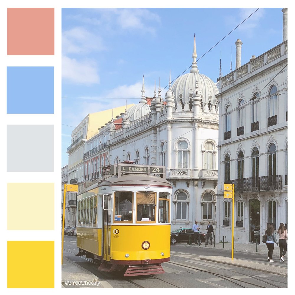 Yellow Tram in Lisbon, Portugal Color Palette — Free Theory
