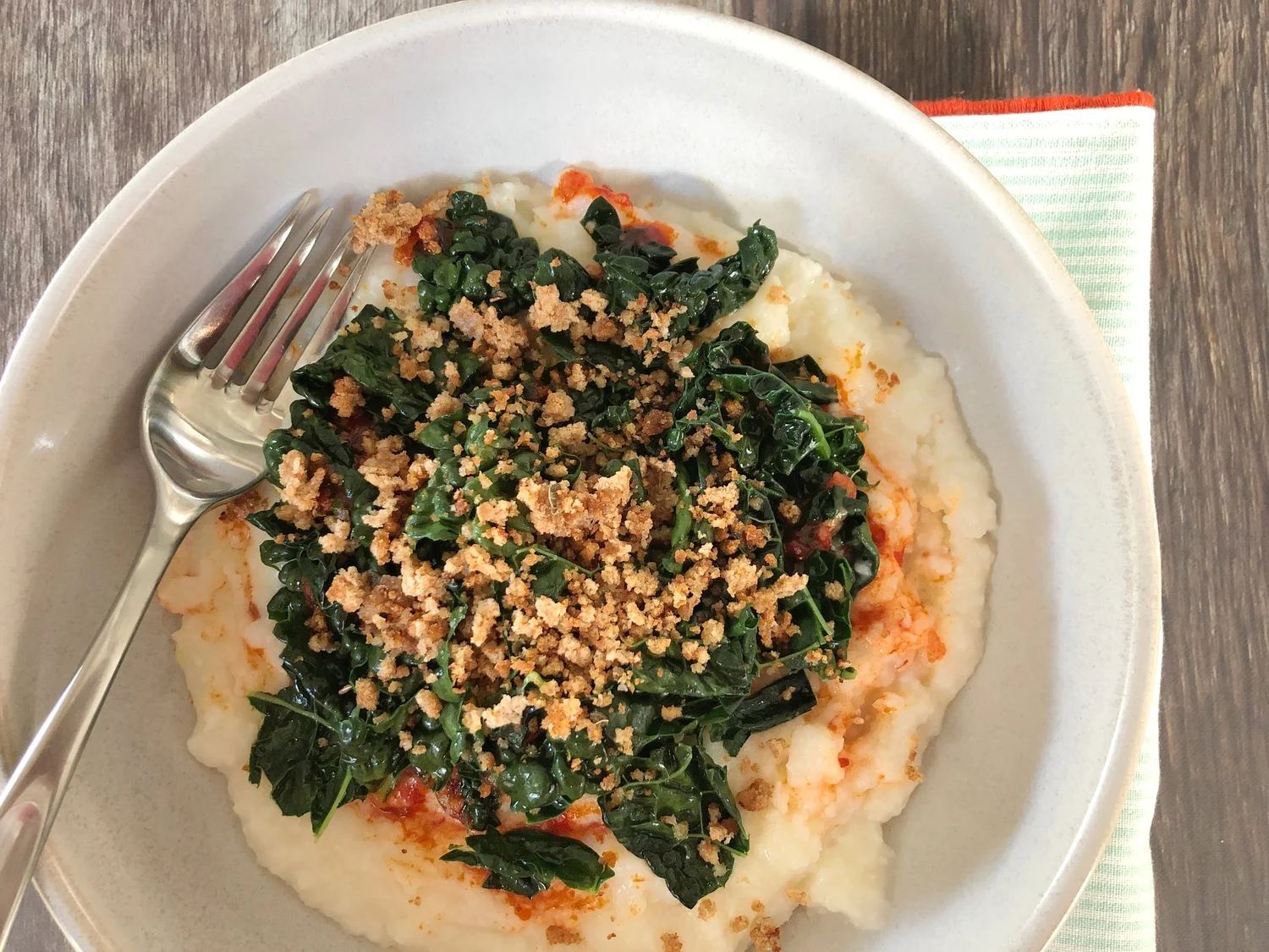 Grits with Sautéed Kale, Chili Oil & Breadcrumbs — Food Between Friends