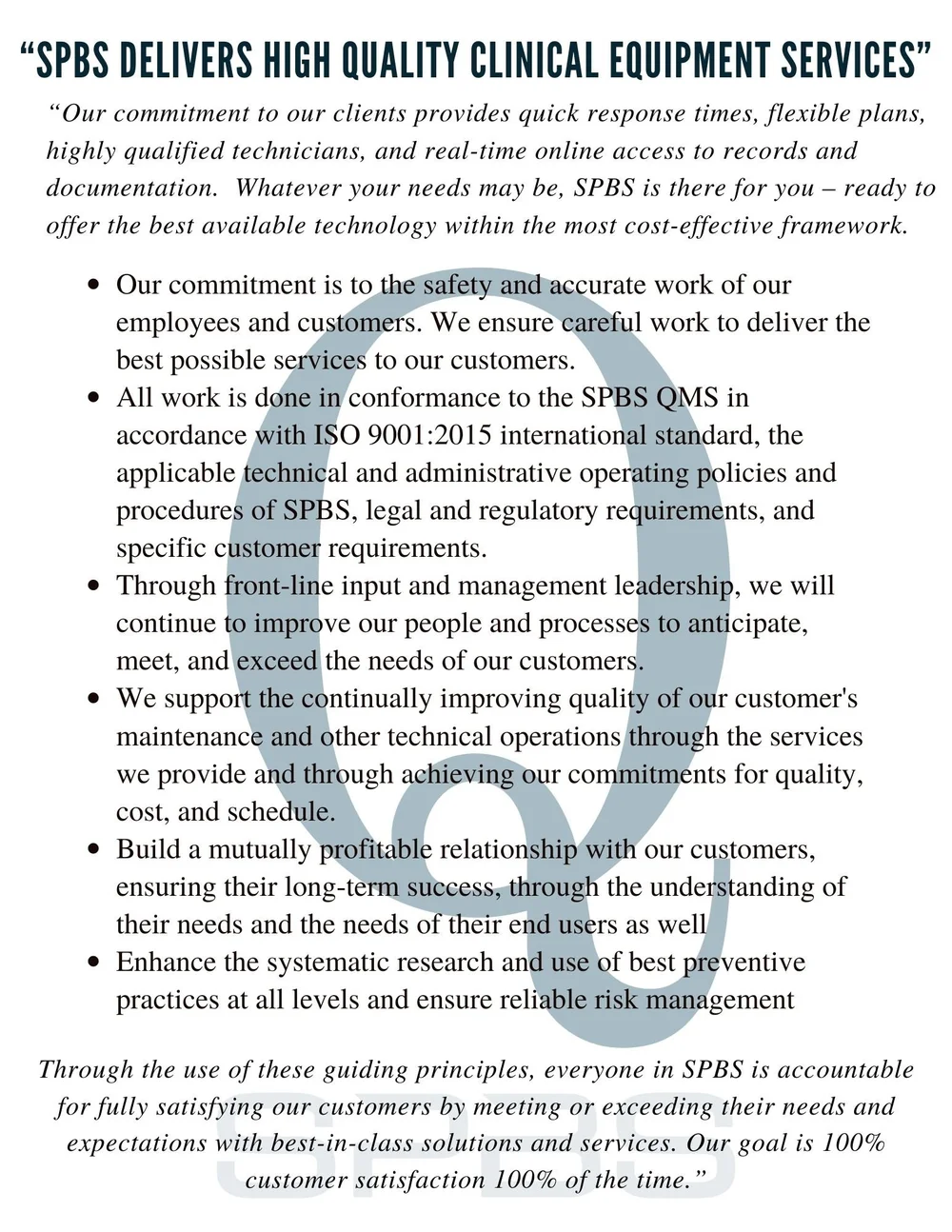 Commitment to Quality — SPBS, Inc. Biomed