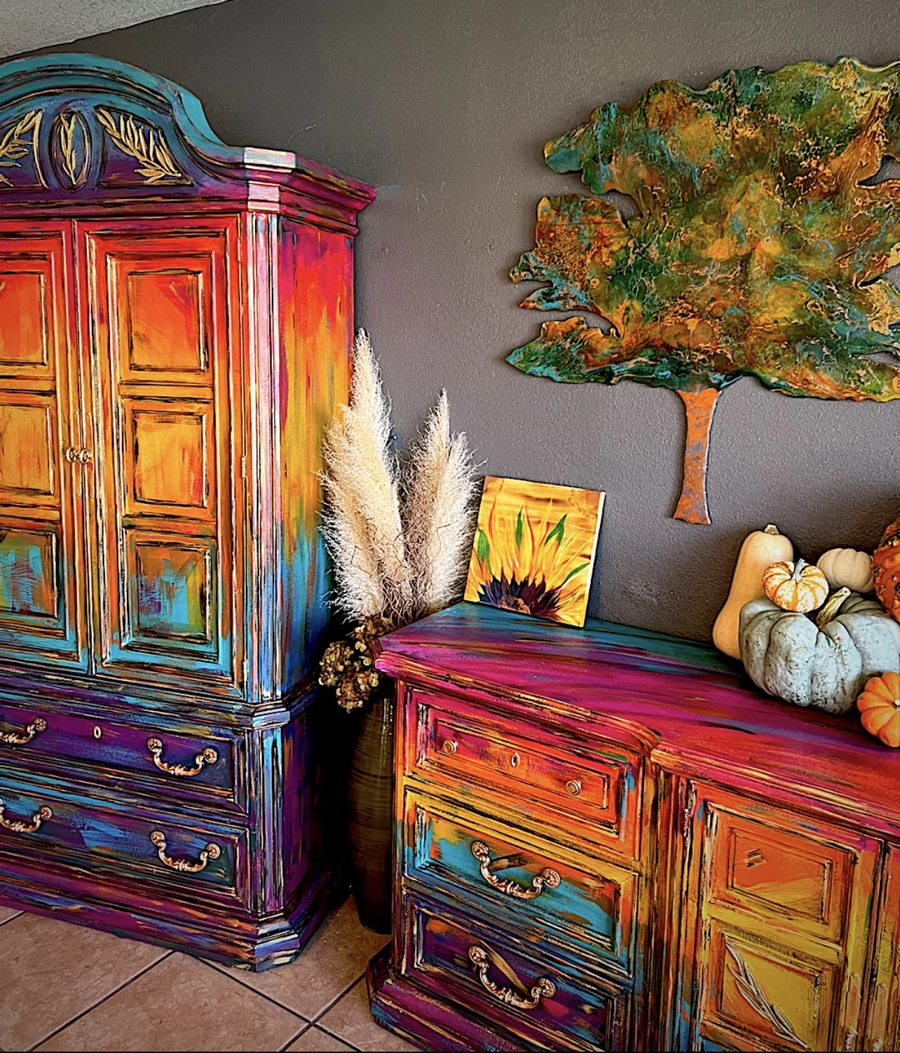 Rainbow Gradient Dresser & Armoire Set / Artisan Painted Furniture ...
