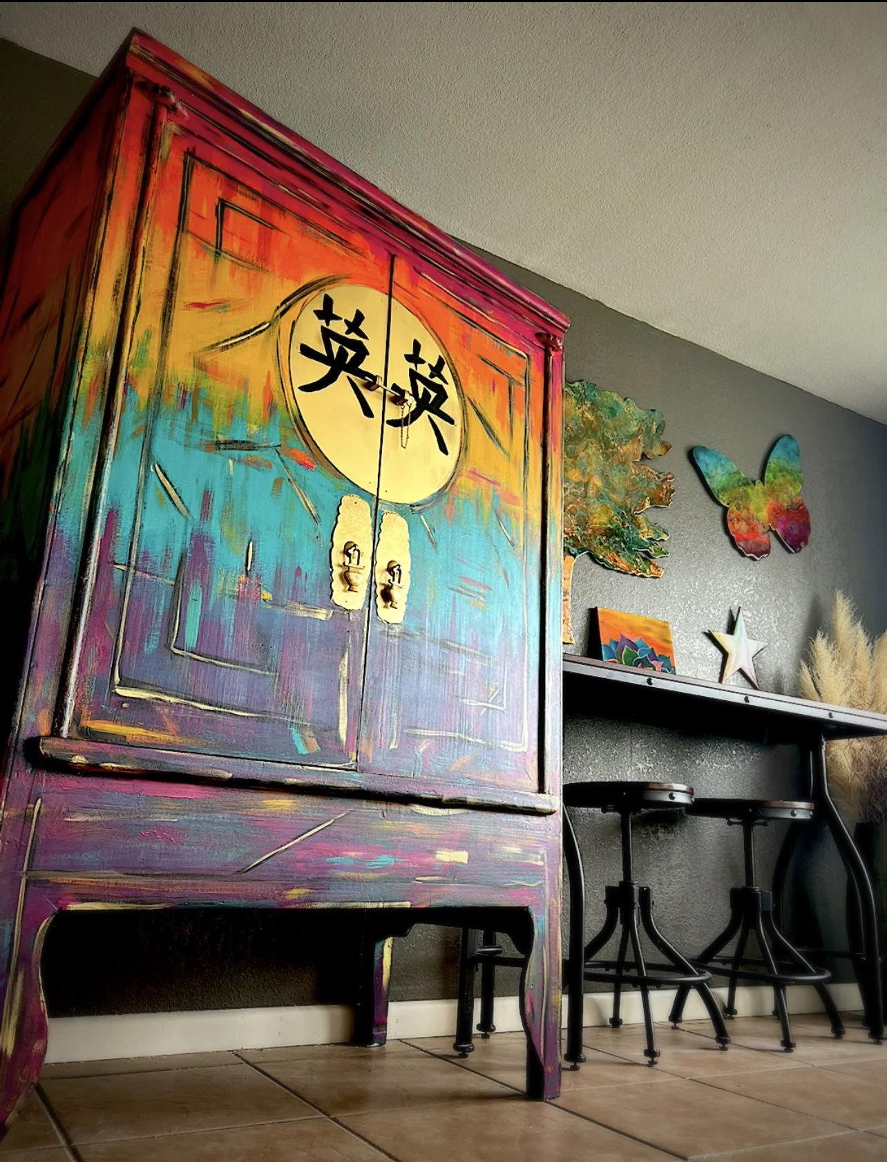 The Courage Cupboard / Rainbow Gradient Cedar Armoire — Vicki's Visions LLC