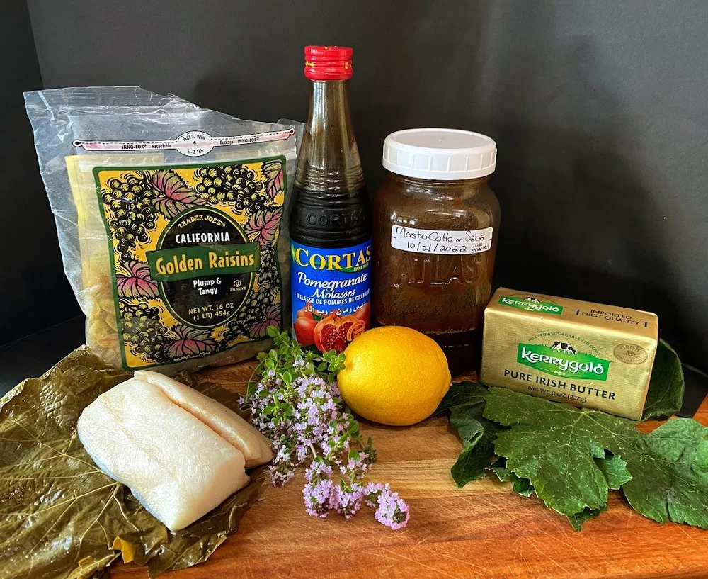 Grape Leaf Wrapped Black Cod with Grape Saba and Raisin Butter — Chef ...