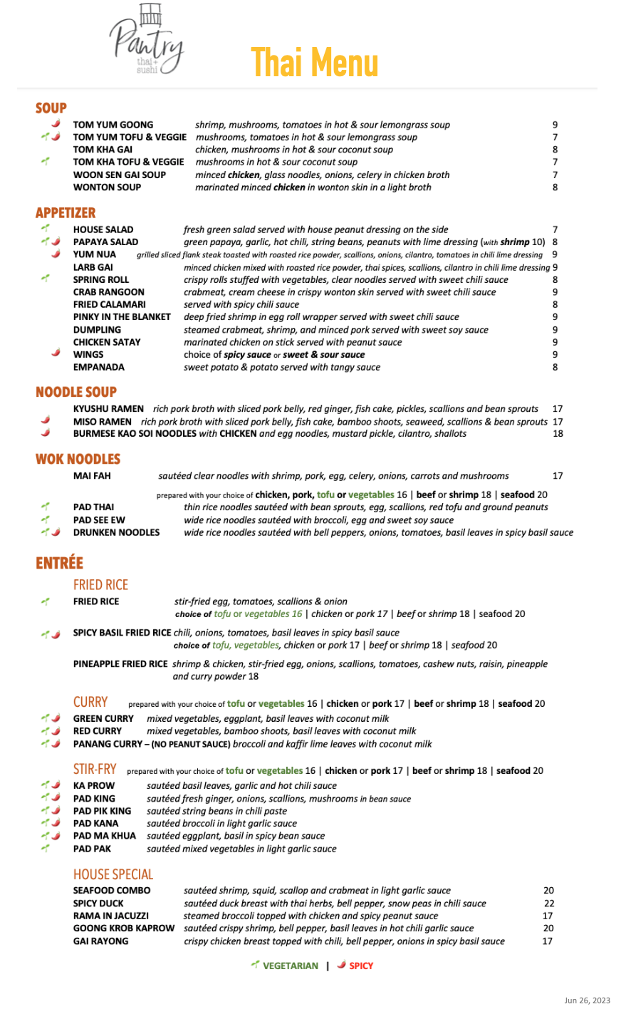Thai Food Menu Items