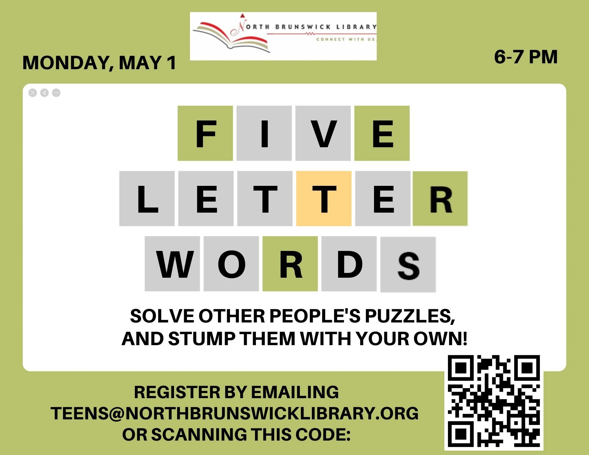 Five Letter Words (Teen Program) — North Brunswick Public Library