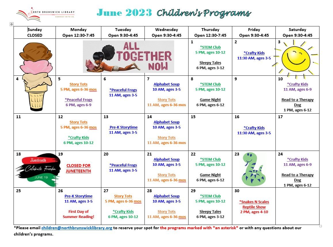 June 2023 Children's Programs — North Brunswick Public Library