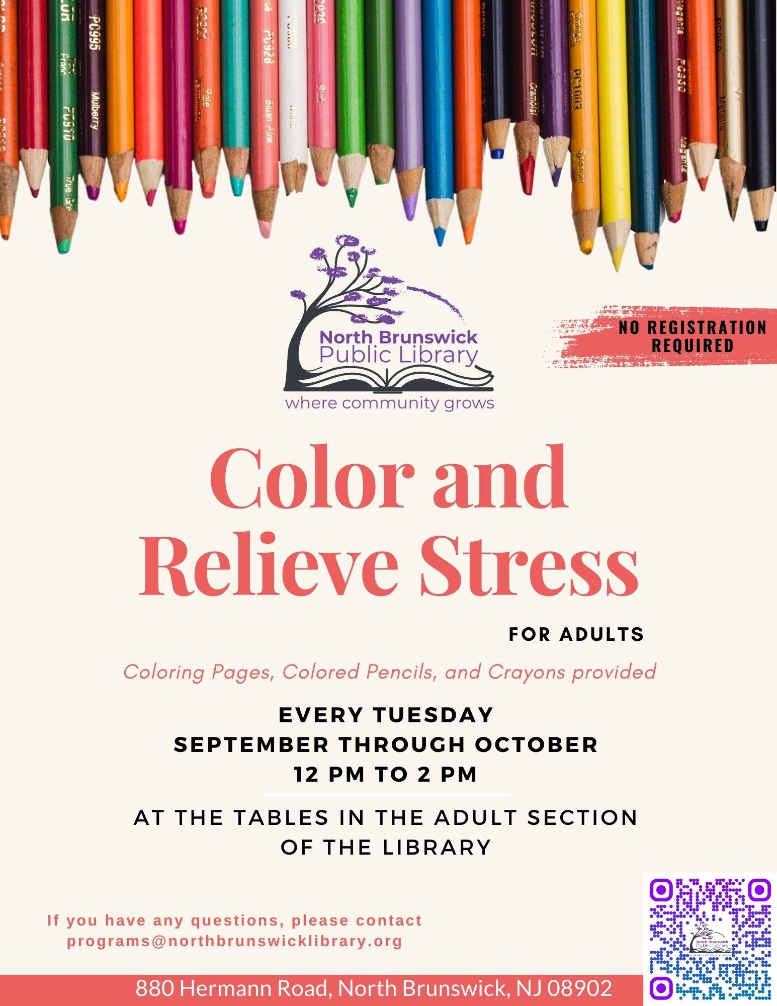 Color and Relieve Stress (For adults) — North Brunswick Public Library