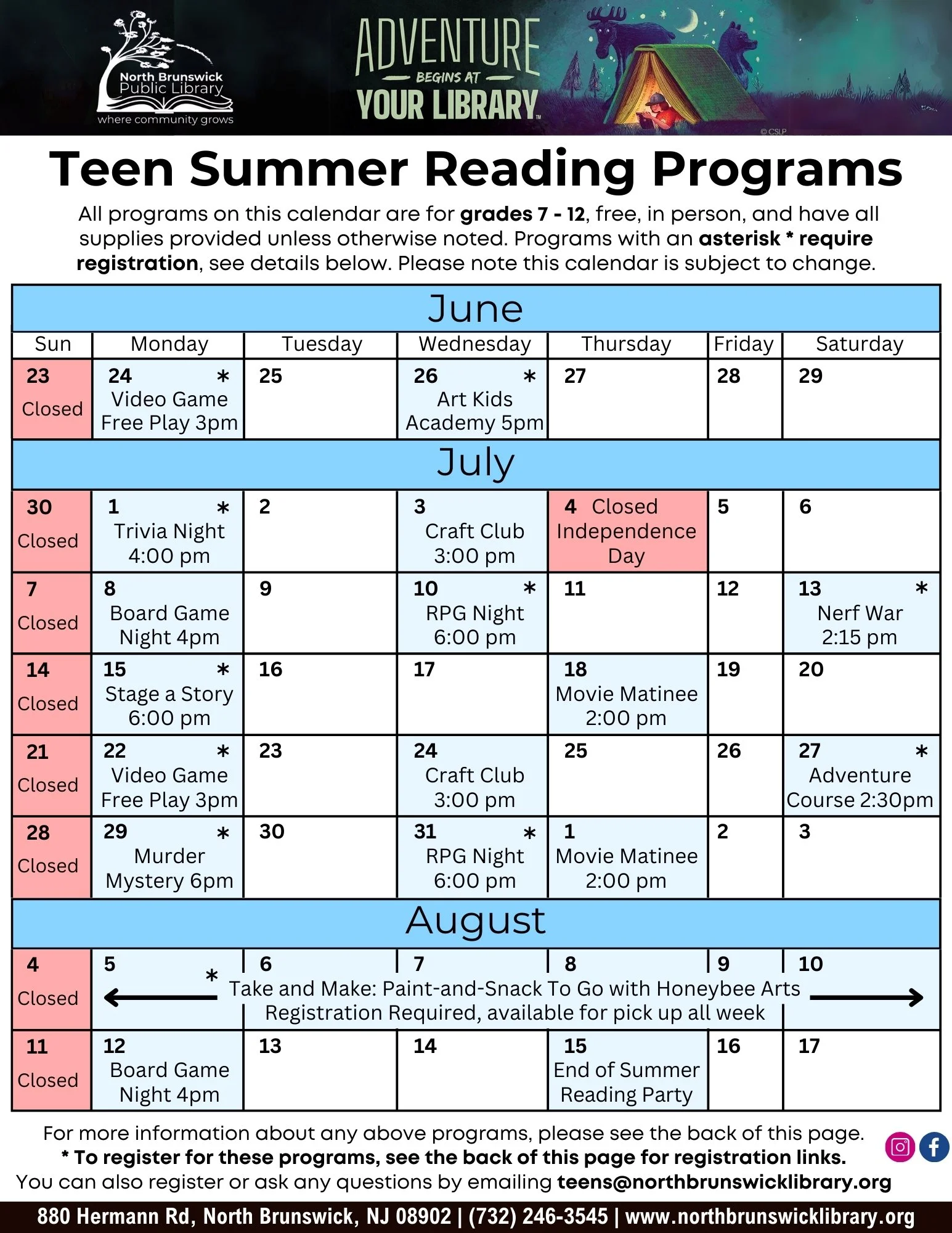 Upcoming Events for Teens — North Brunswick Public Library