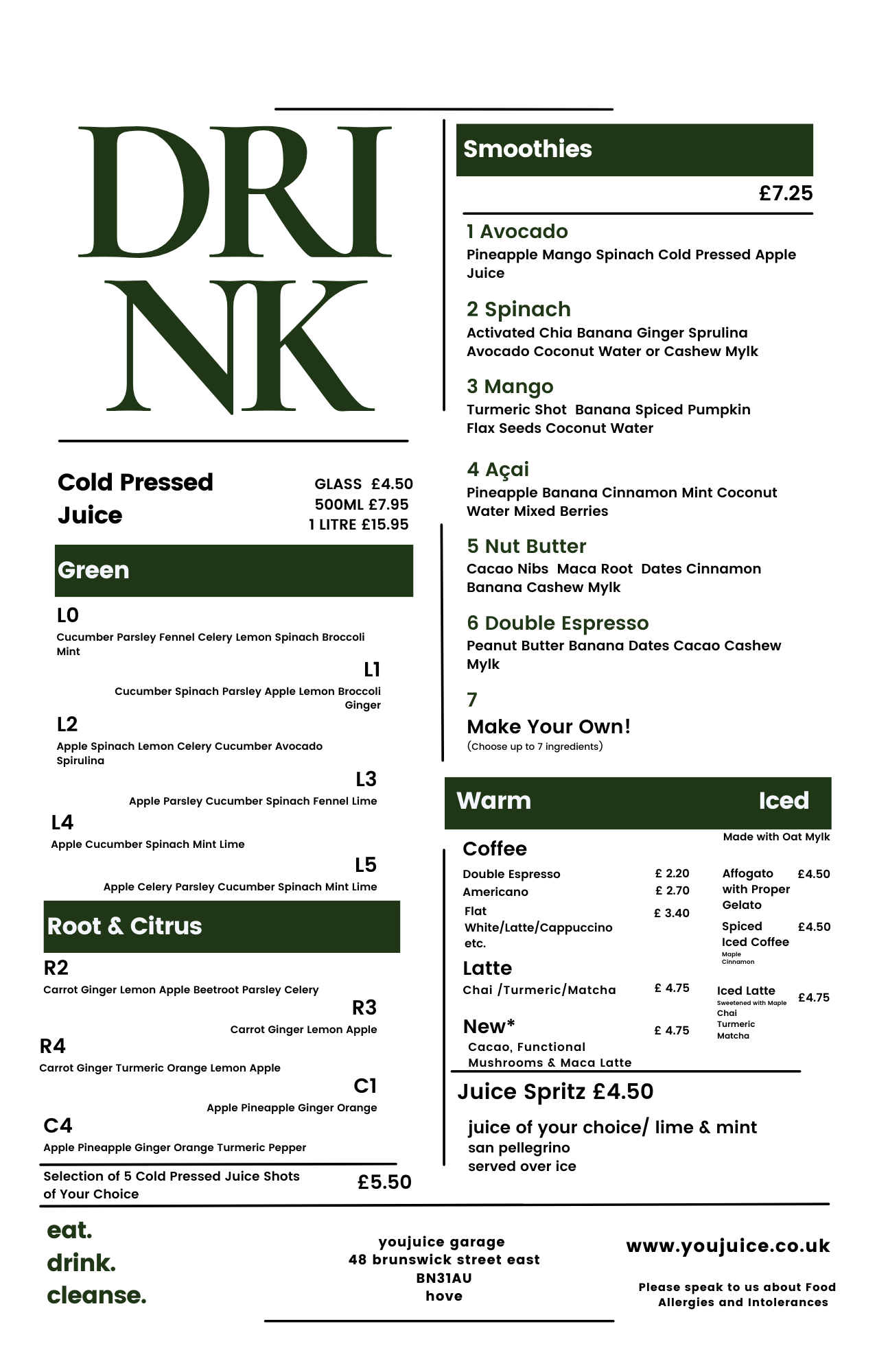 Menu - Youjuice — YouJuice