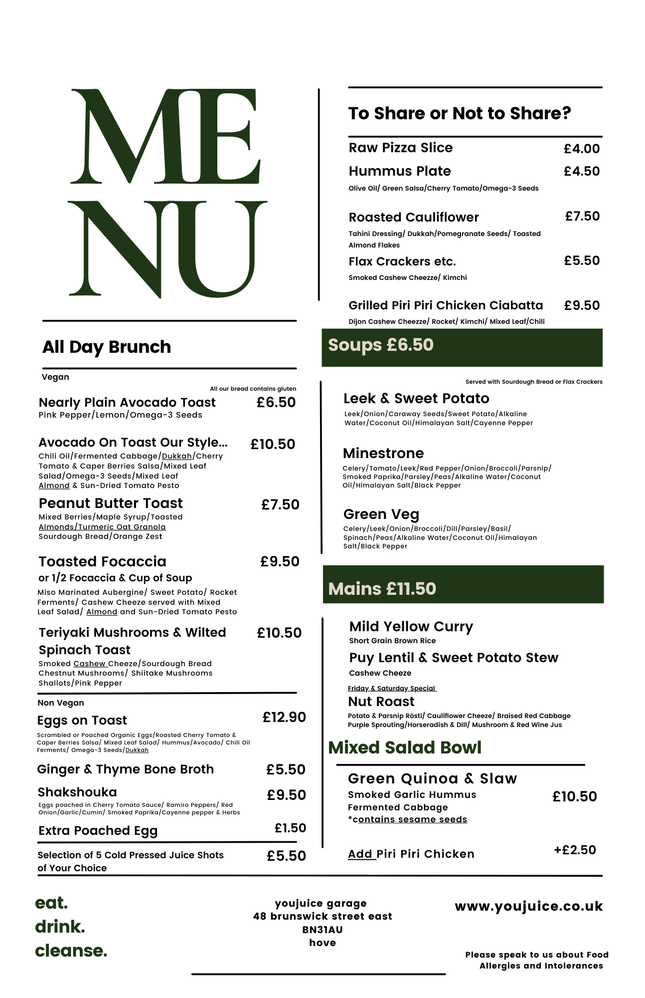 Menu - Youjuice — YouJuice