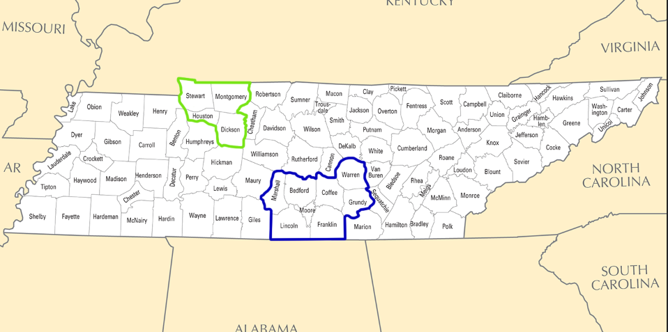 Tennessee Time Zone Map With Cities