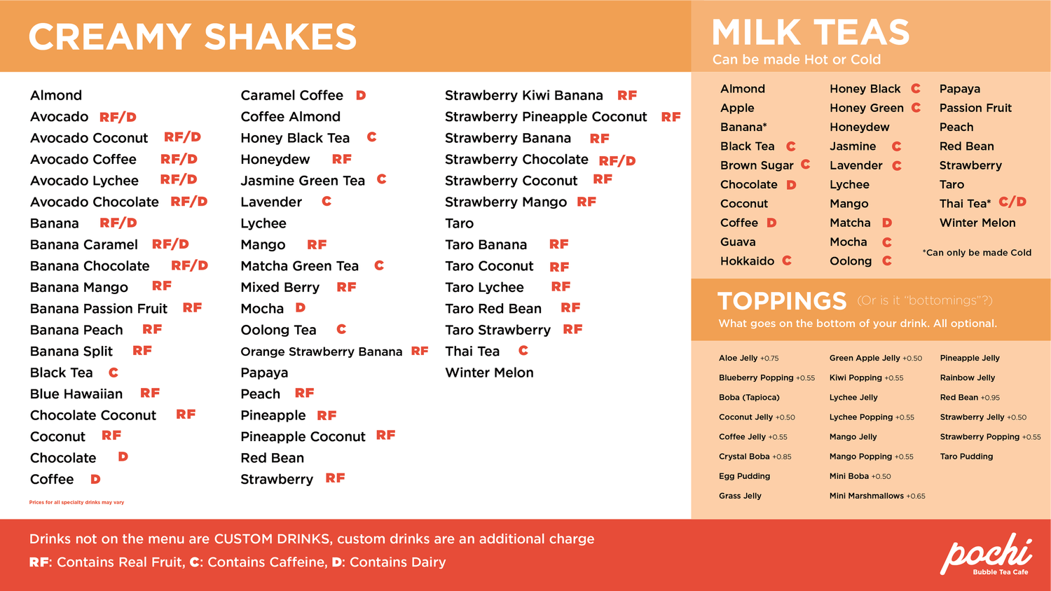 Marysville Menu — Pochi Bubble Tea Cafe