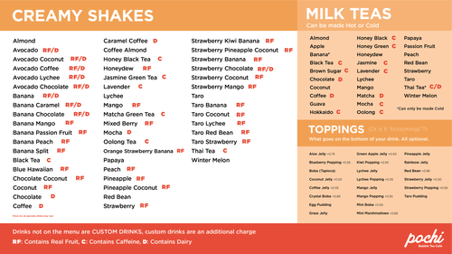 Marysville Menu — Pochi Bubble Tea Cafe