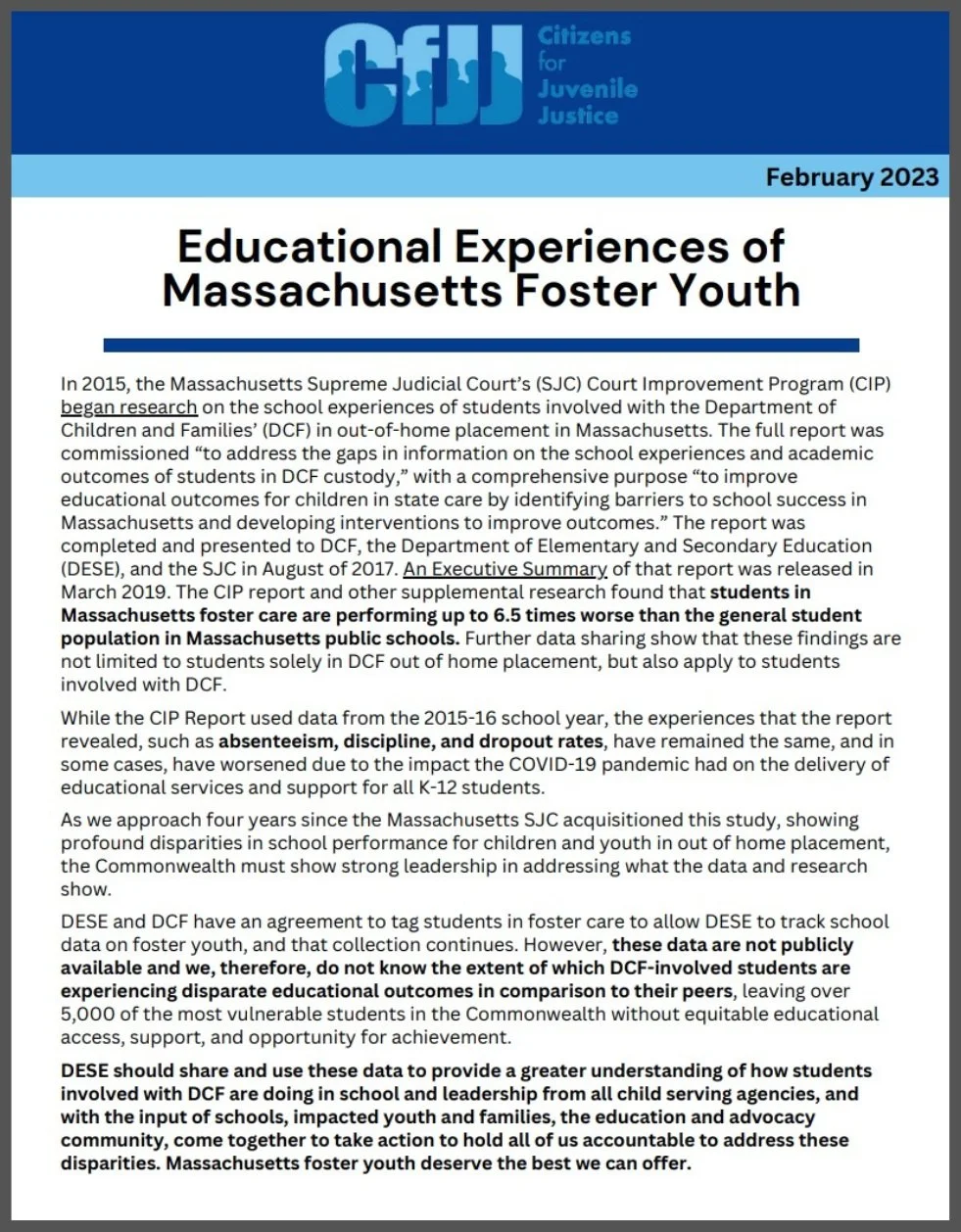 Foster Youth Education — CfJJ