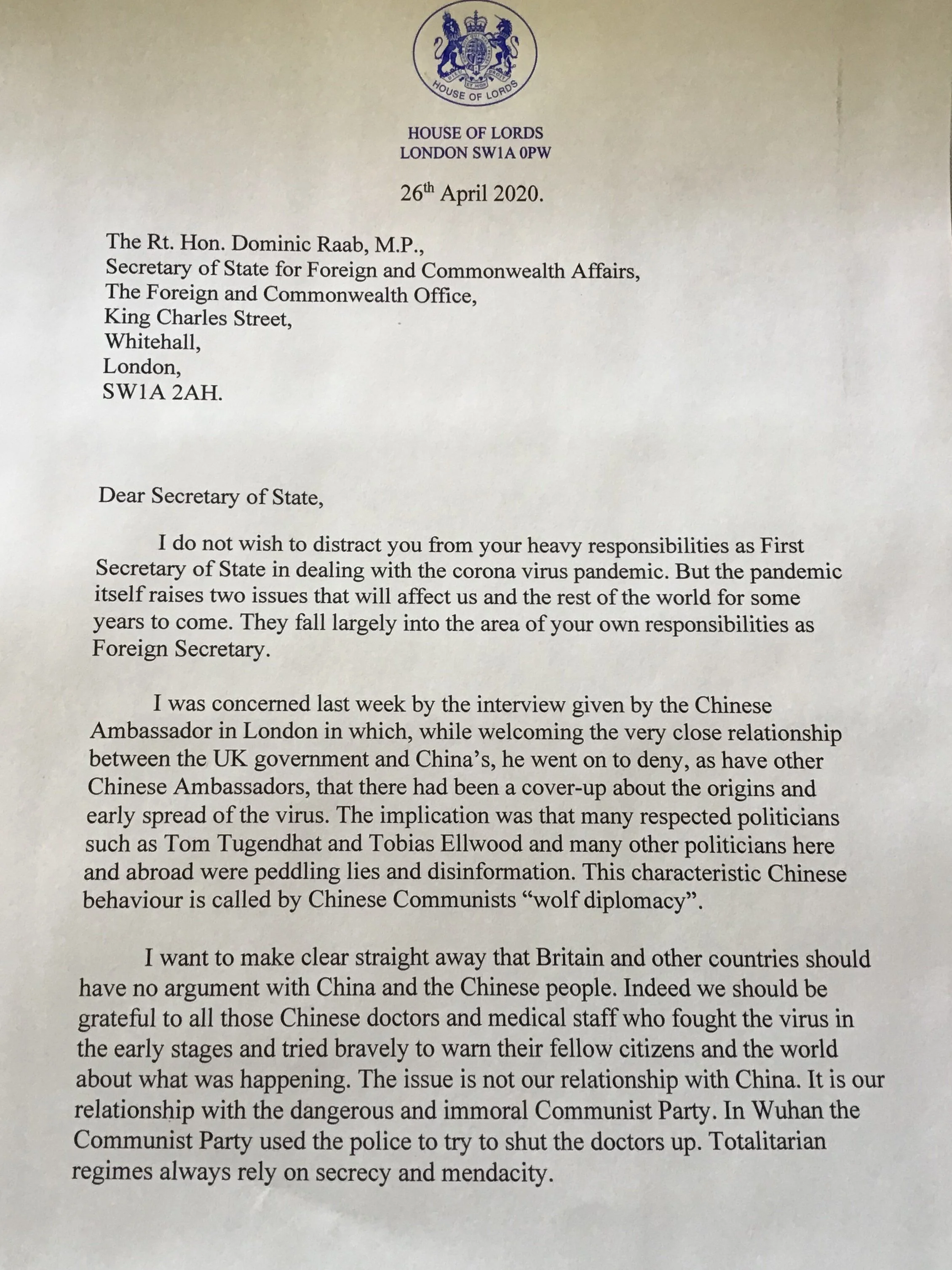 Patten letter says Beijing statements on Liaison Office role a ...