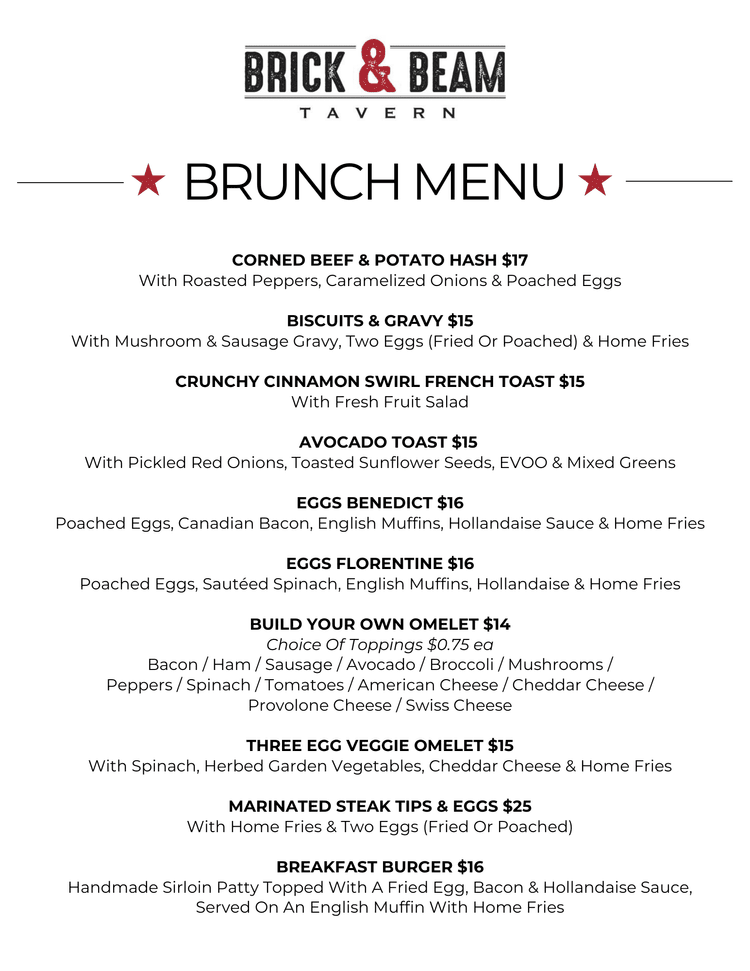 Menus — Brick and Beam
