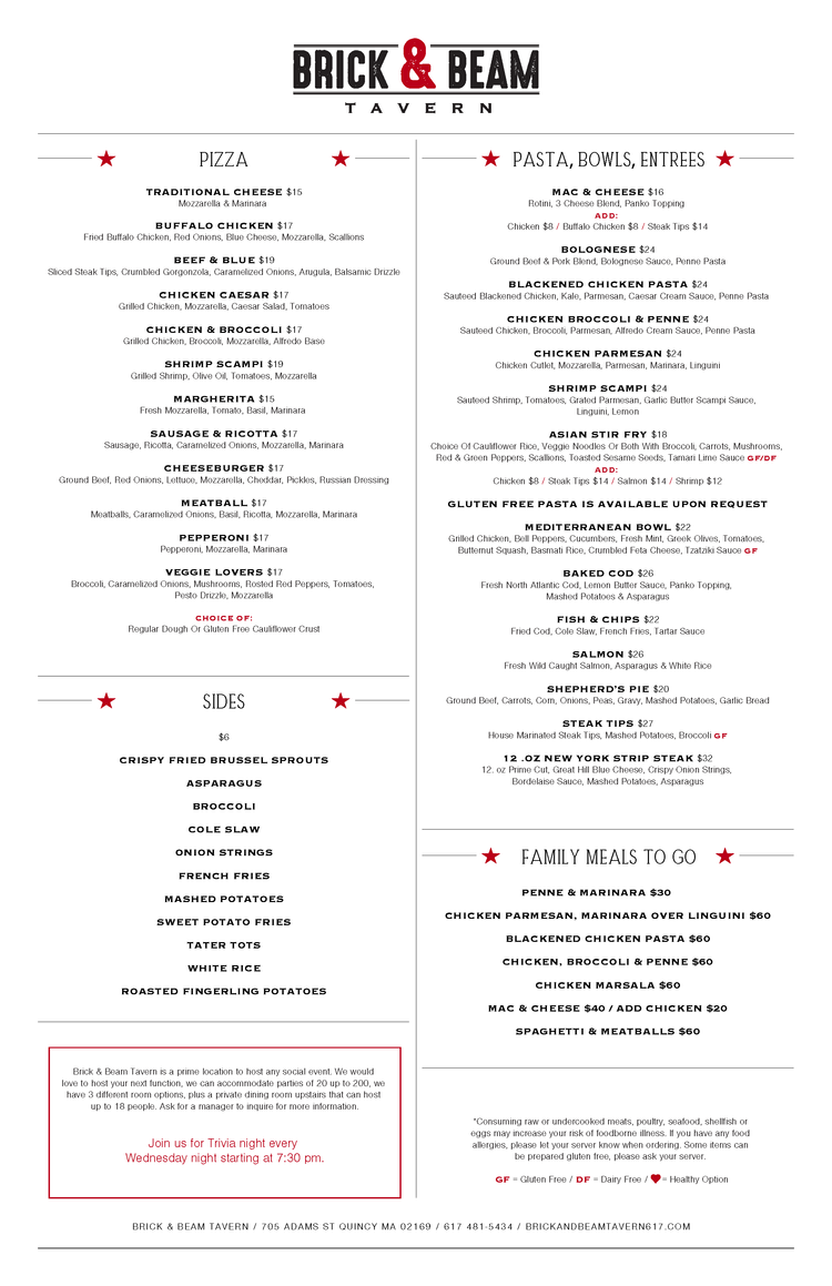 Menus — Brick and Beam