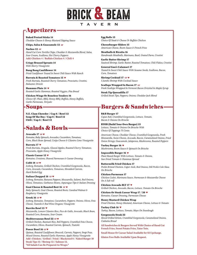 Menus — Brick and Beam