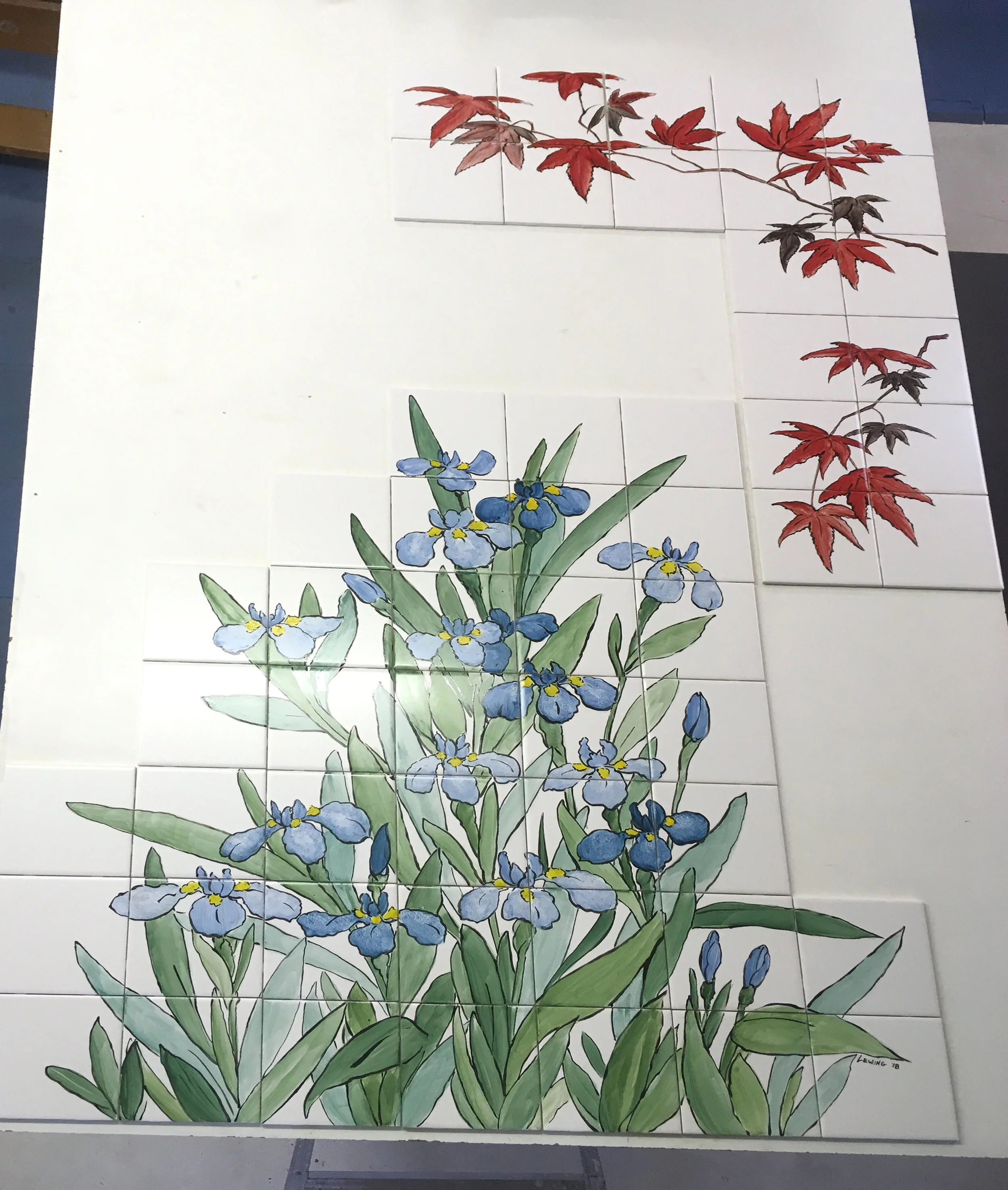 Irises and Maple — Paul Lewing Custom Tile