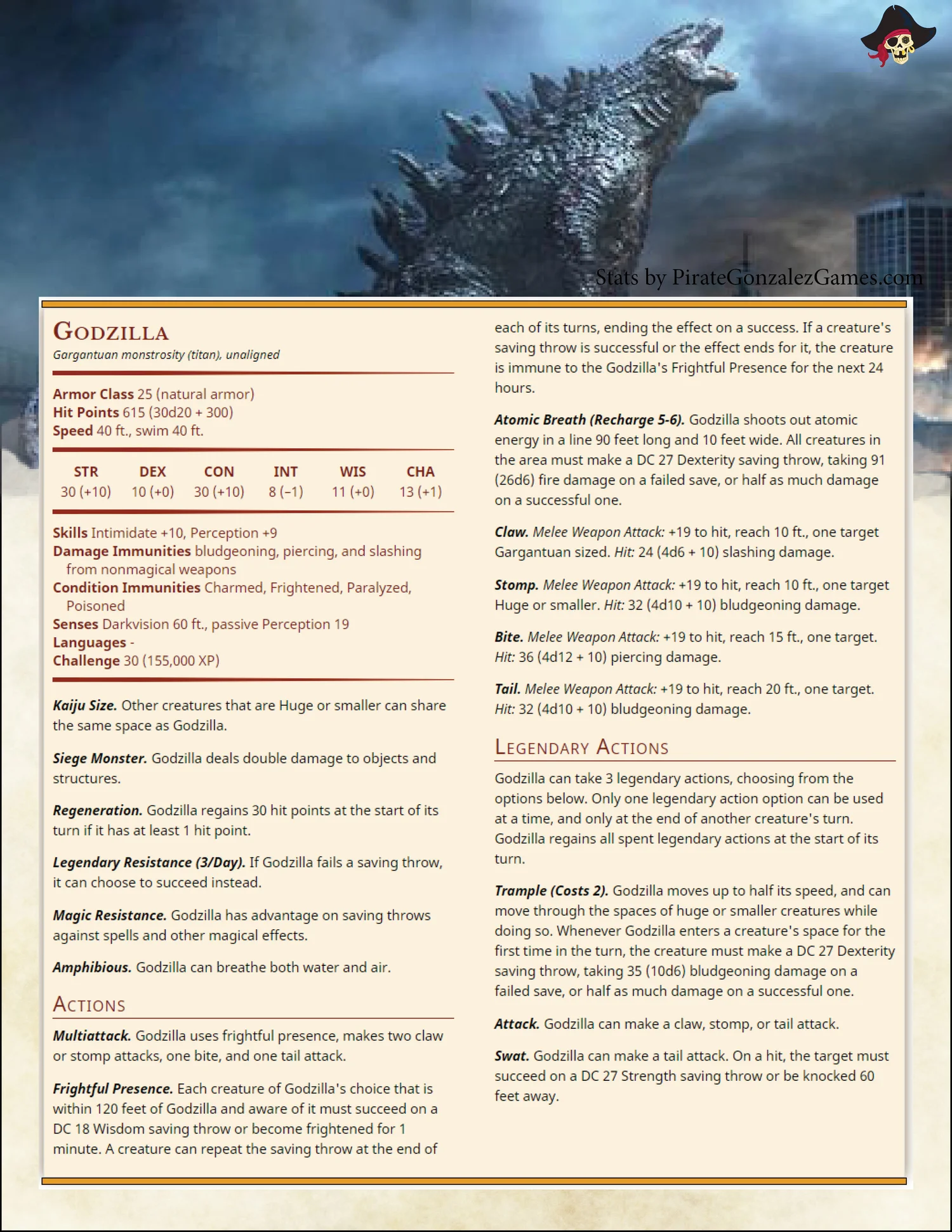 Godzilla, King of Monsters! — Pirate Gonzalez Games
