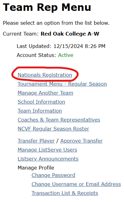 Tournament Registration Timeline — NCVF