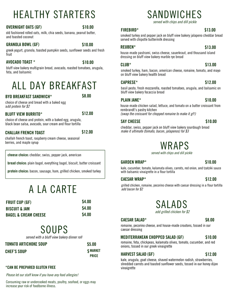 Rembrandt's Menus — Bluff View Art District