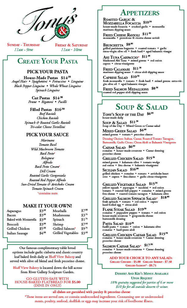 Tony's Menus — Bluff View Art District