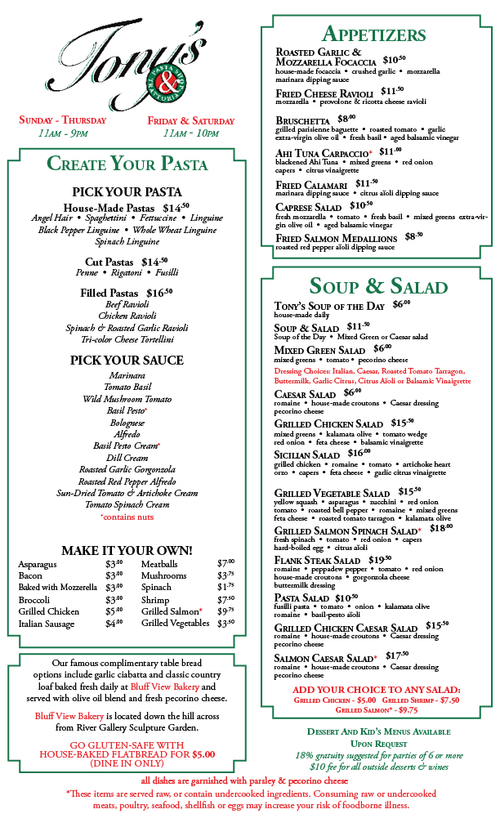 Tony's Menus — Bluff View Art District