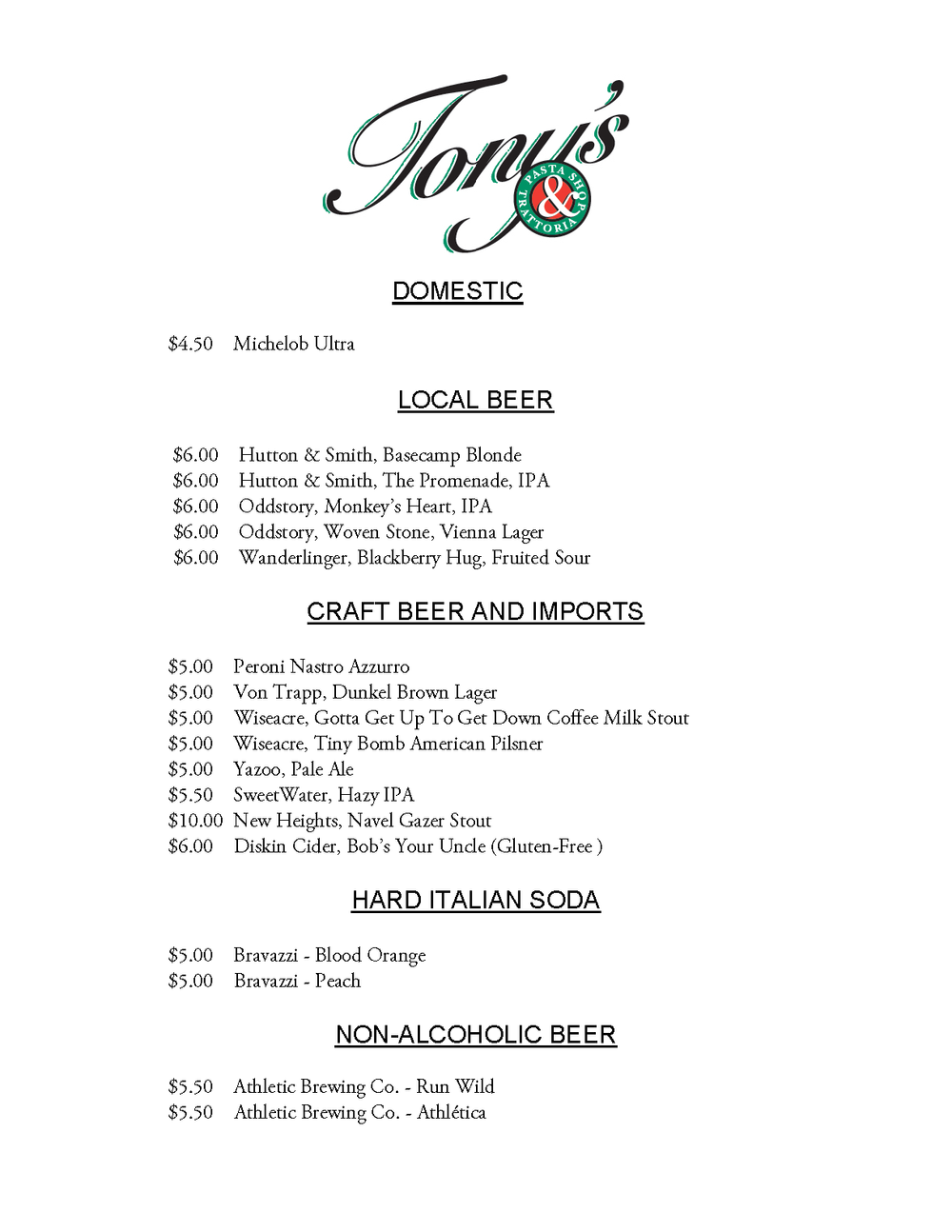 Tony's Menus — Bluff View Art District