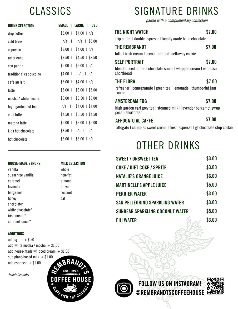 Rembrandt's Menus — Bluff View Art District