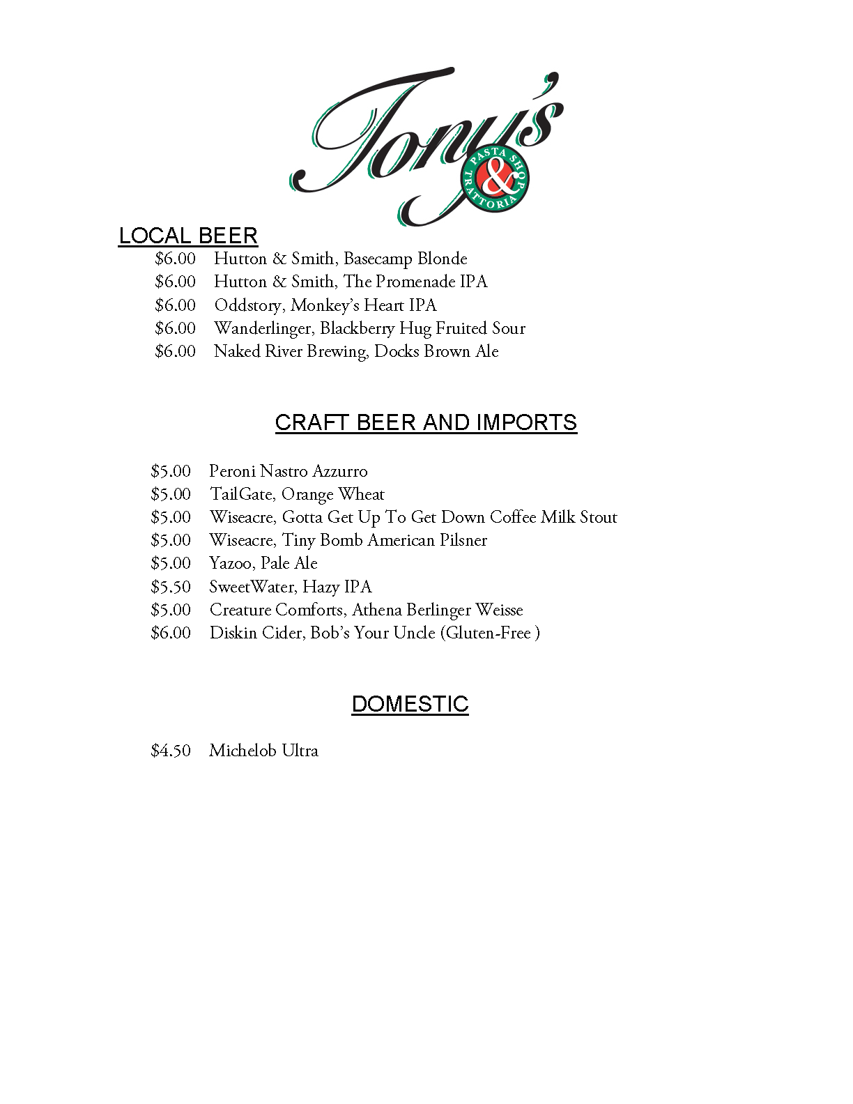 Tony's Menus — Bluff View Art District