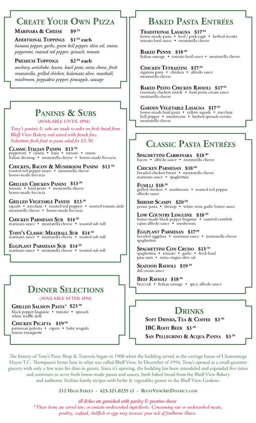 Tony's Menus — Bluff View Art District