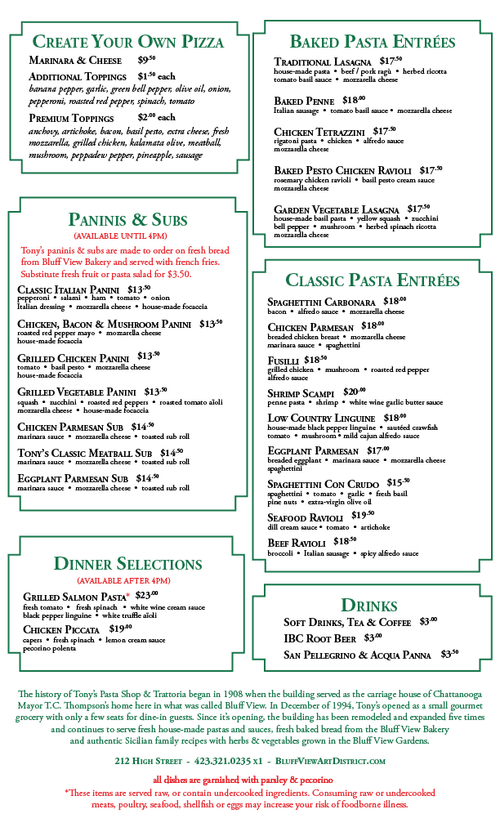 Tony's Menus — Bluff View Art District