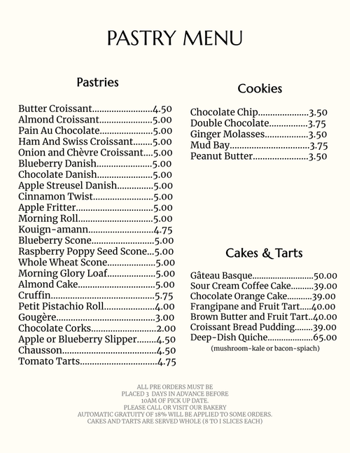 Pastry Menu — The Bread Peddler