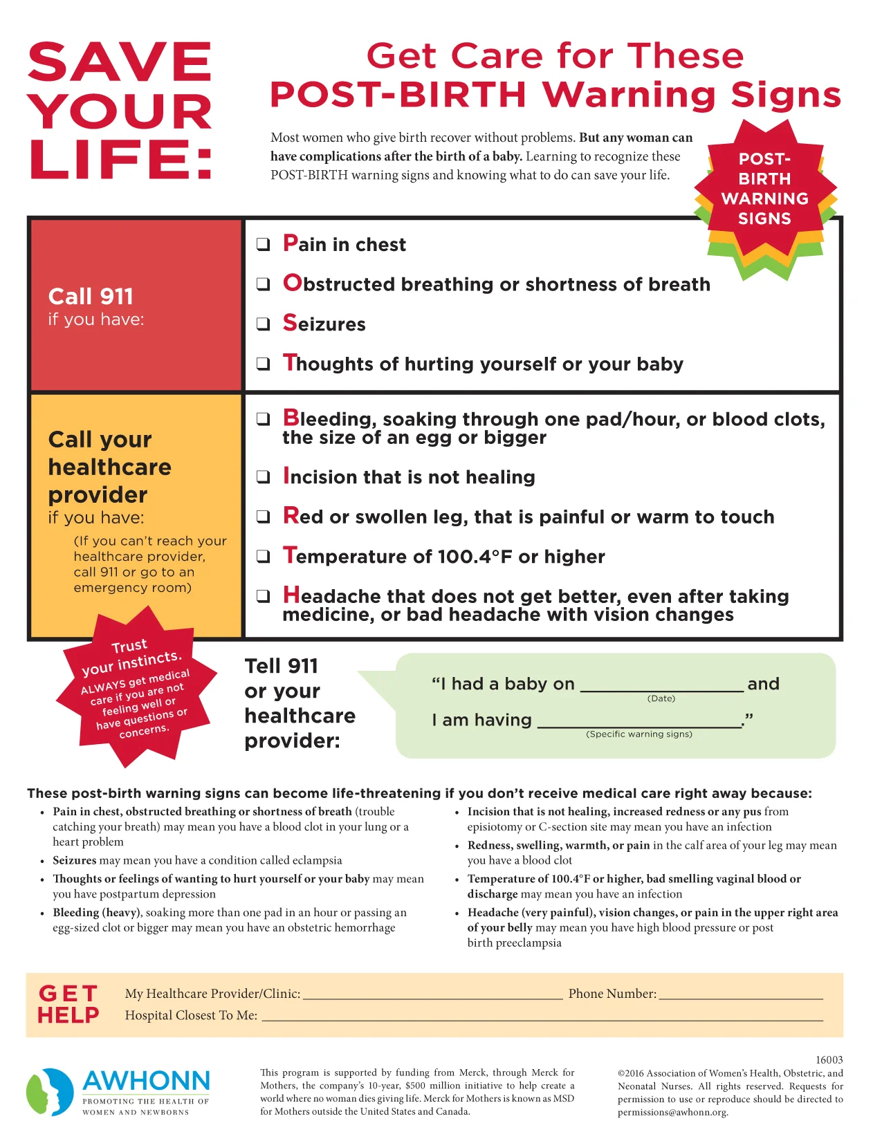 National Accreta Foundation POST BIRTH Warning Signs National