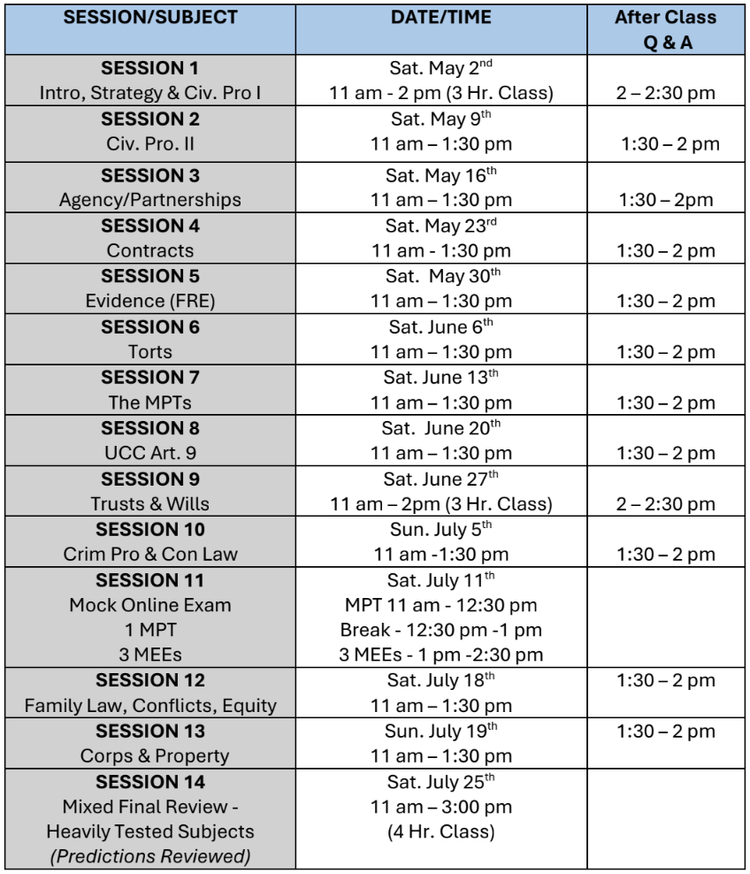 February 2026 Schedule — Kathryn Robb, Esq. Bar Exam Tutor