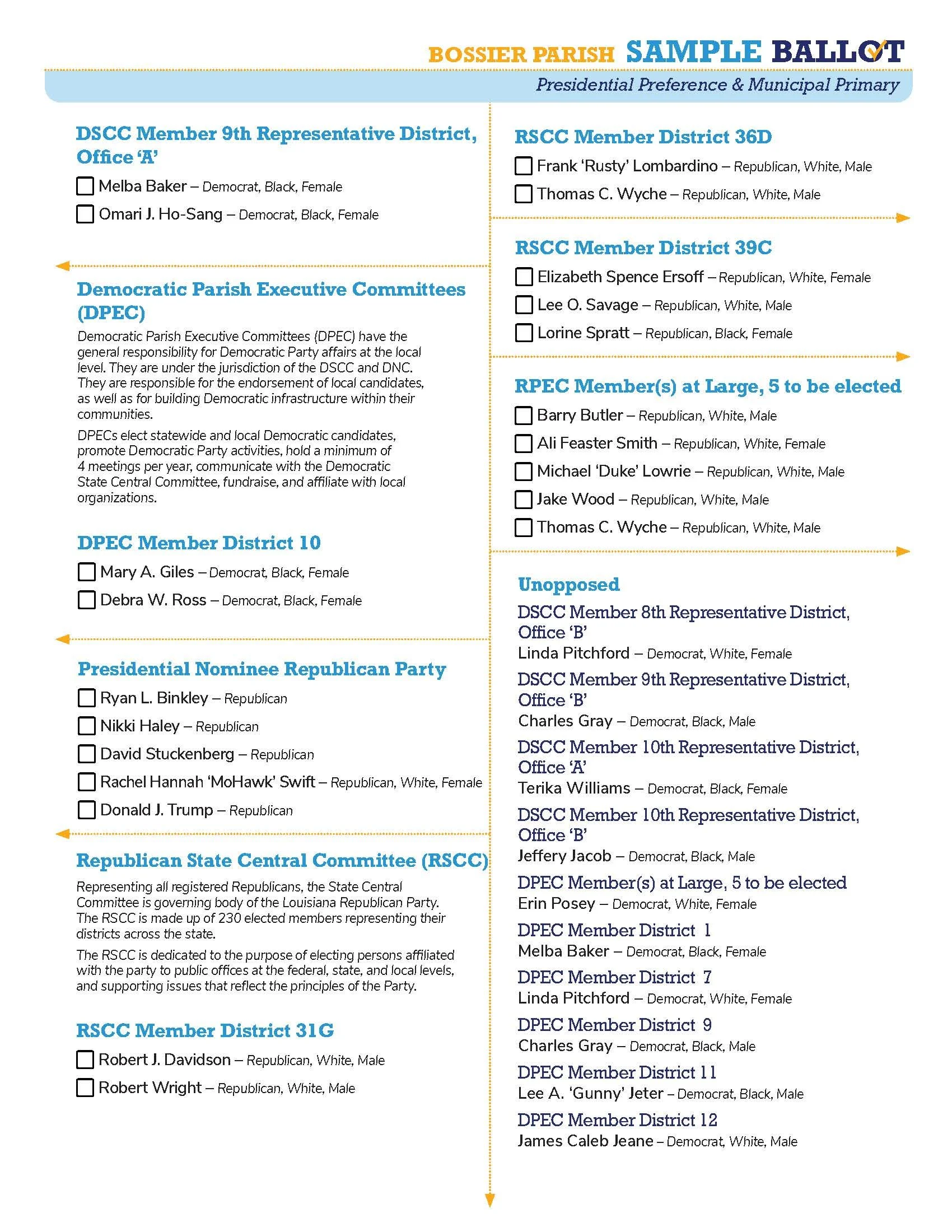 BOSSIER PARISH SAMPLE BALLOTS! — SettleTalk.com