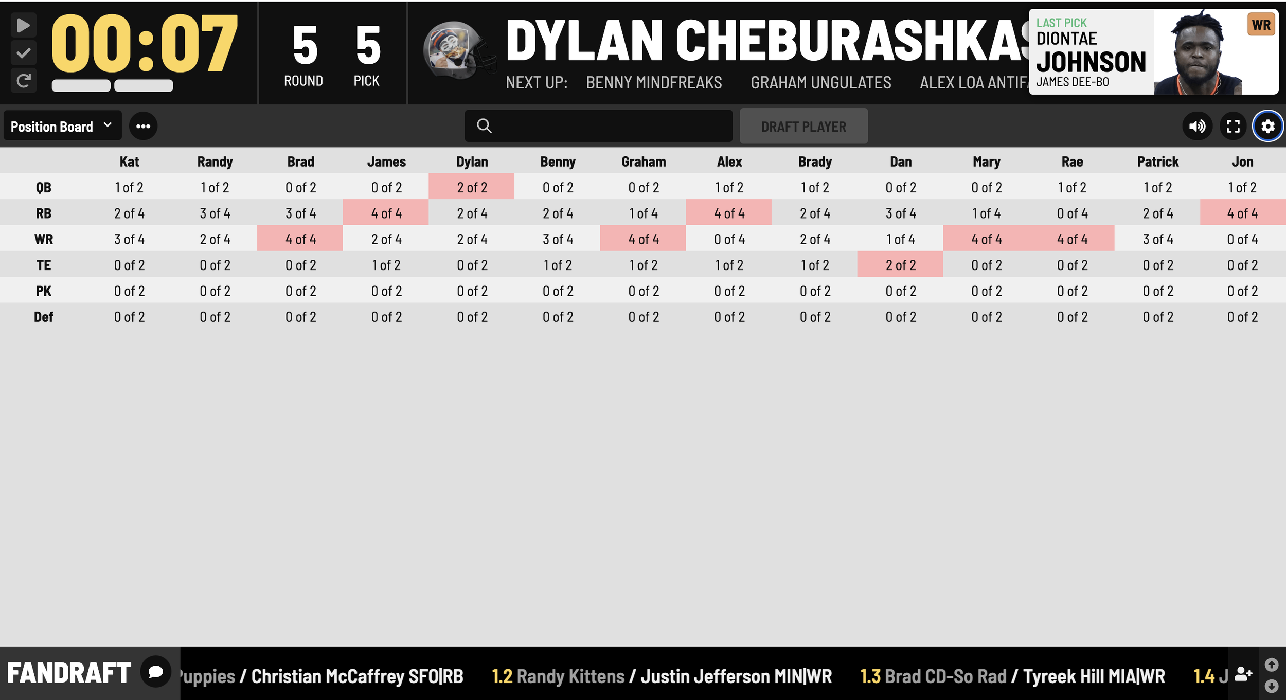 New Feature: Position Board display — FanDraft
